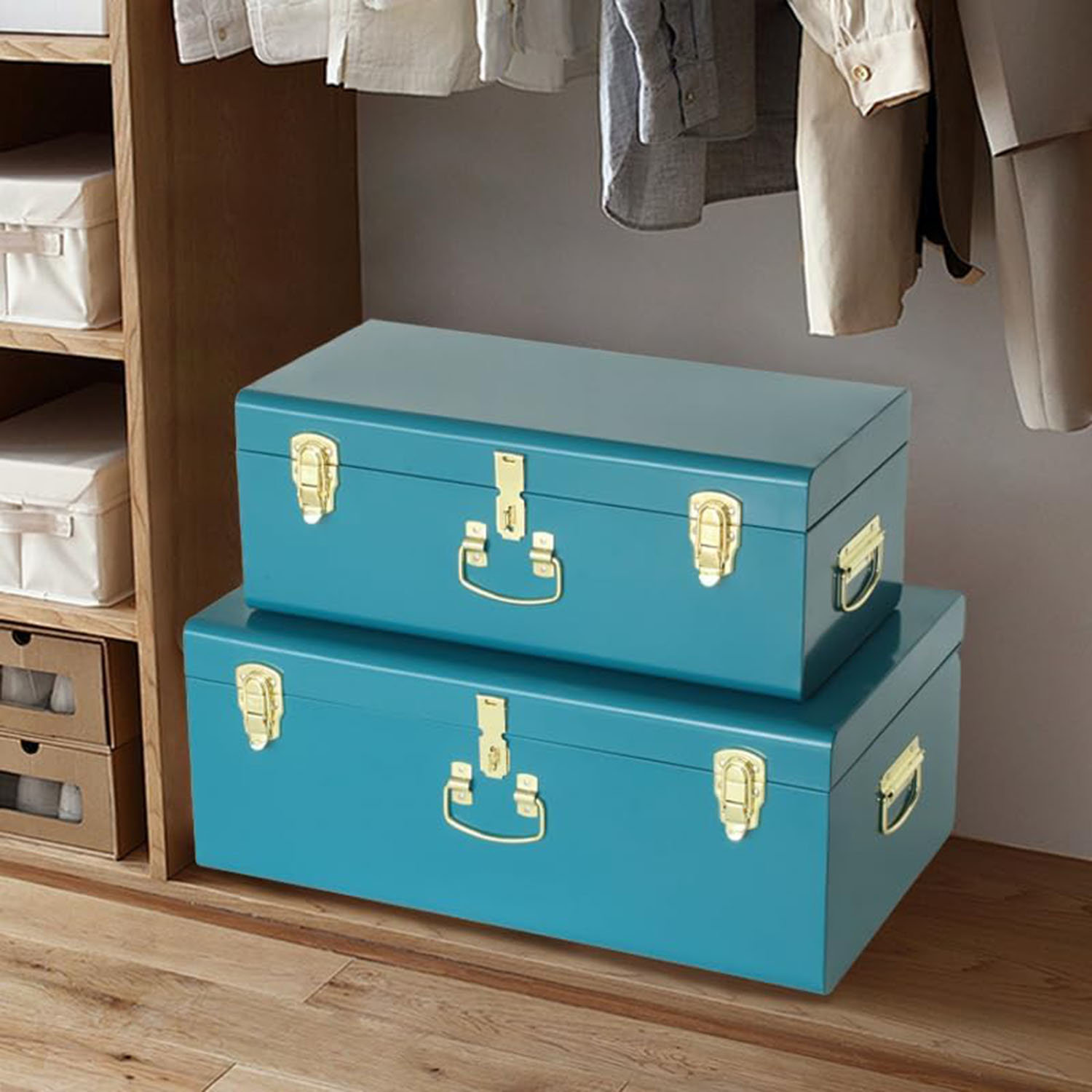 Rosdorf Park Decorative Box Set Of 3 Metal Trunks Chest With Safety ...