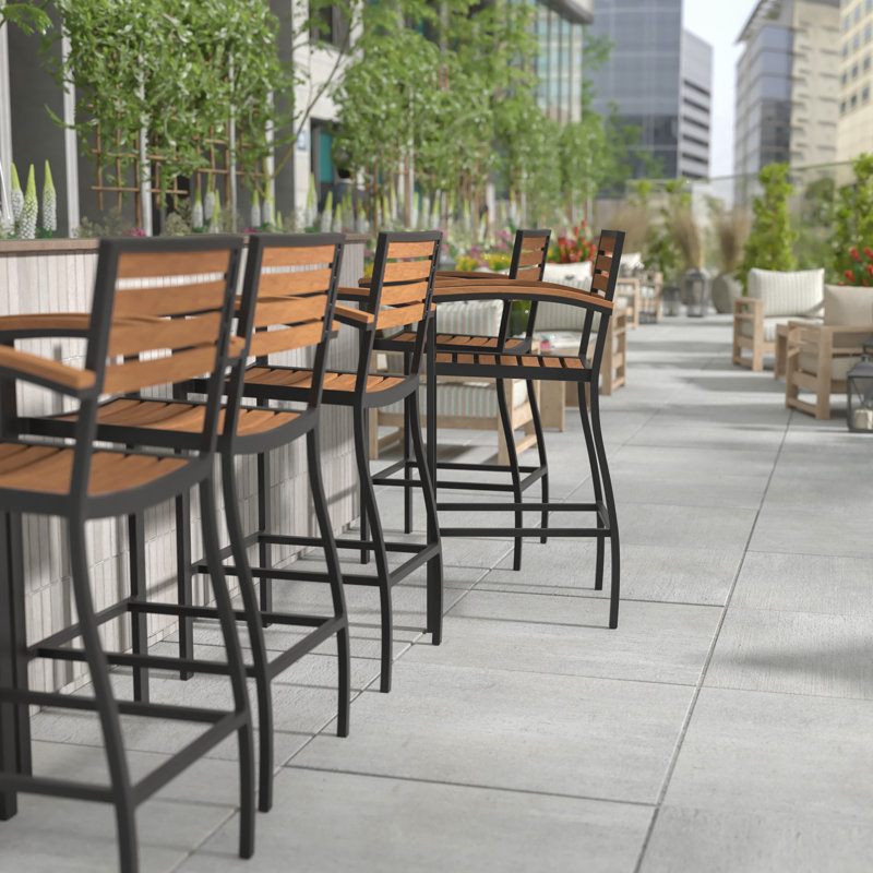 Wildon Home® Clarie Commercial Grade Outdoor Bar Stool with Armrests ...