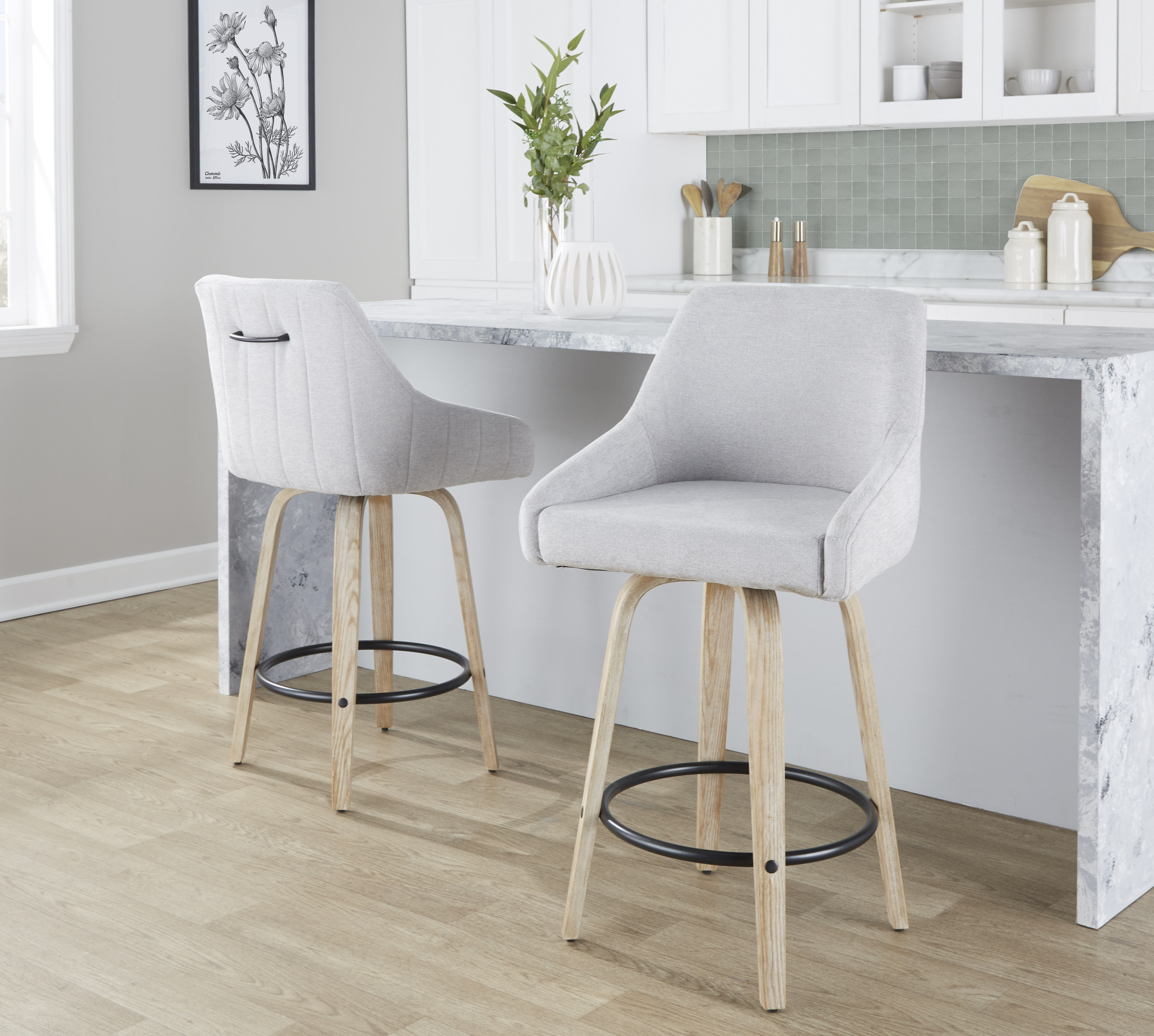 LumiSource Harper Fixed-Height Bar & Counter Stool with Bent Wood Legs ...