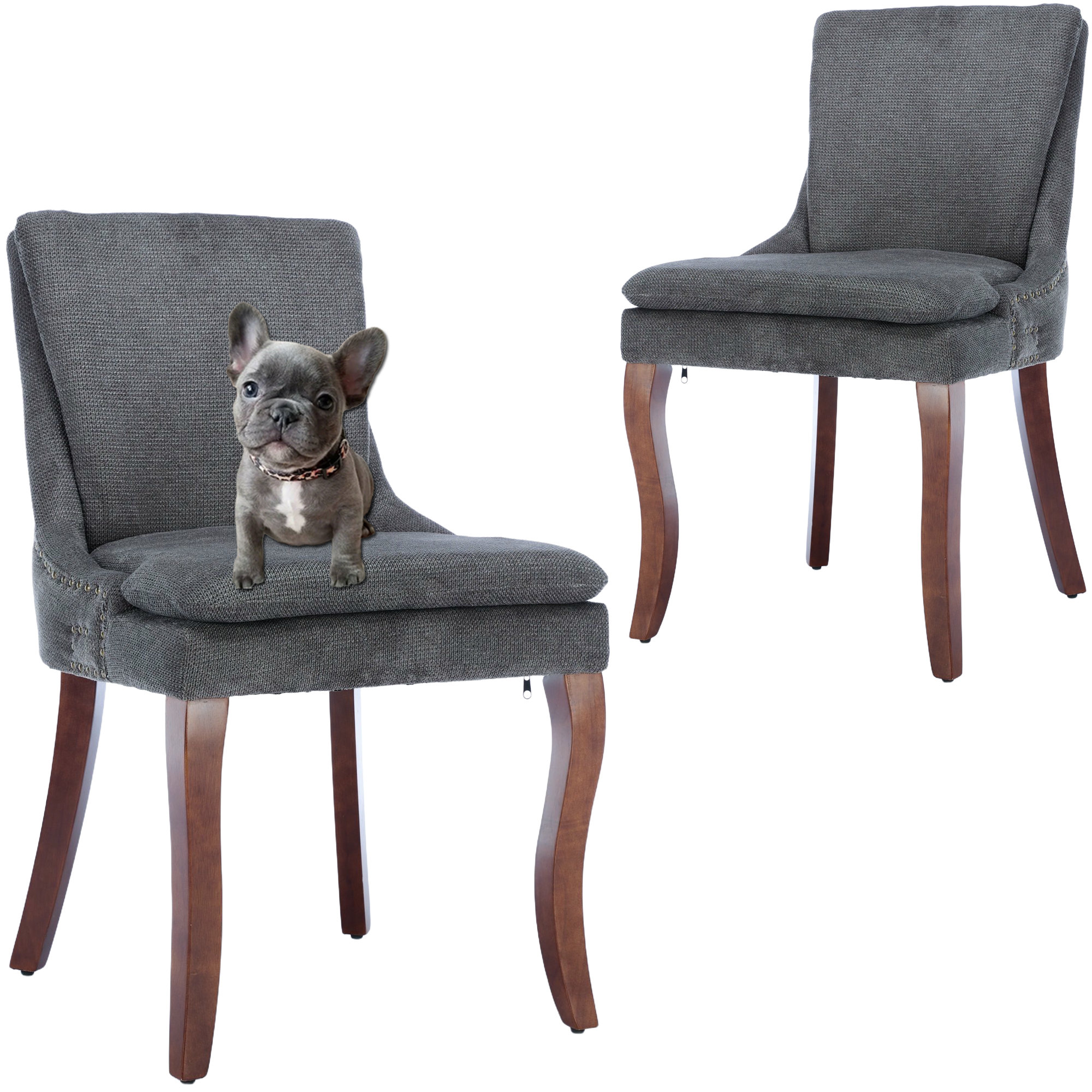 Lark Manor™ Chenille Double-Layer Cushioned Dining Chairs Mid Back Wood ...