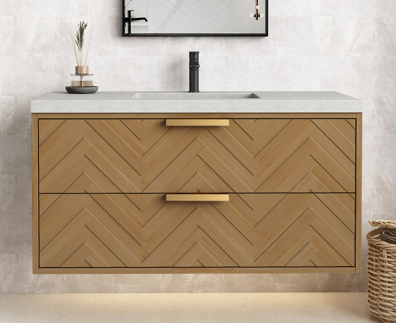 Mercer41 Bridger Floating 42" Bathroom Vanity With Single White Sink In ...