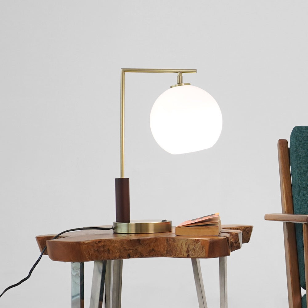 Orren Ellis Wander Right Angle Glass Table Lamp - Bronze | Wayfair