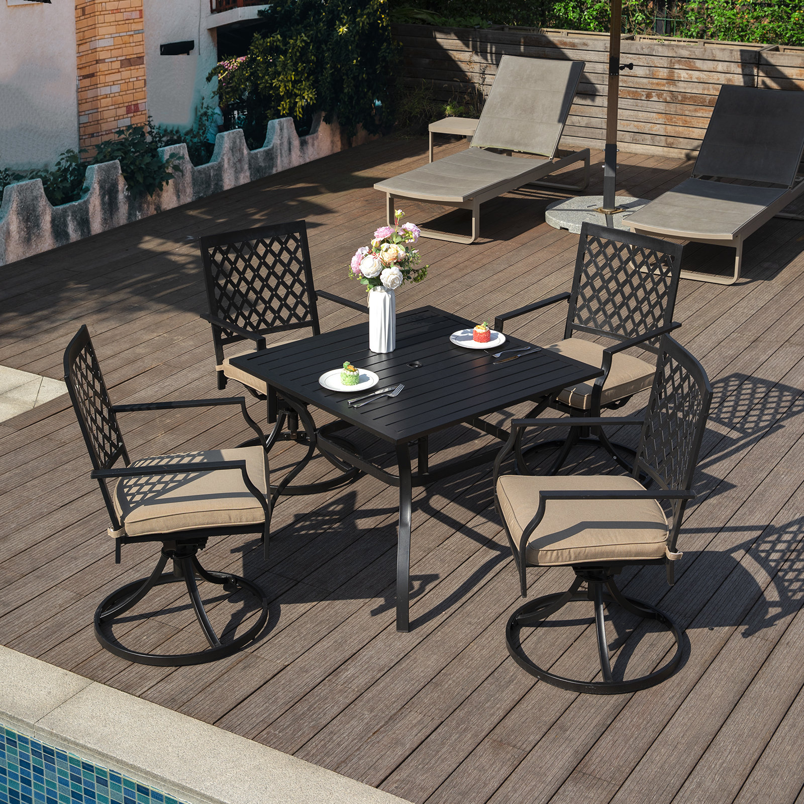 Canora Grey Zebadiah Canora Grey Patio Dining Set 5 Pieces Outdoor ...