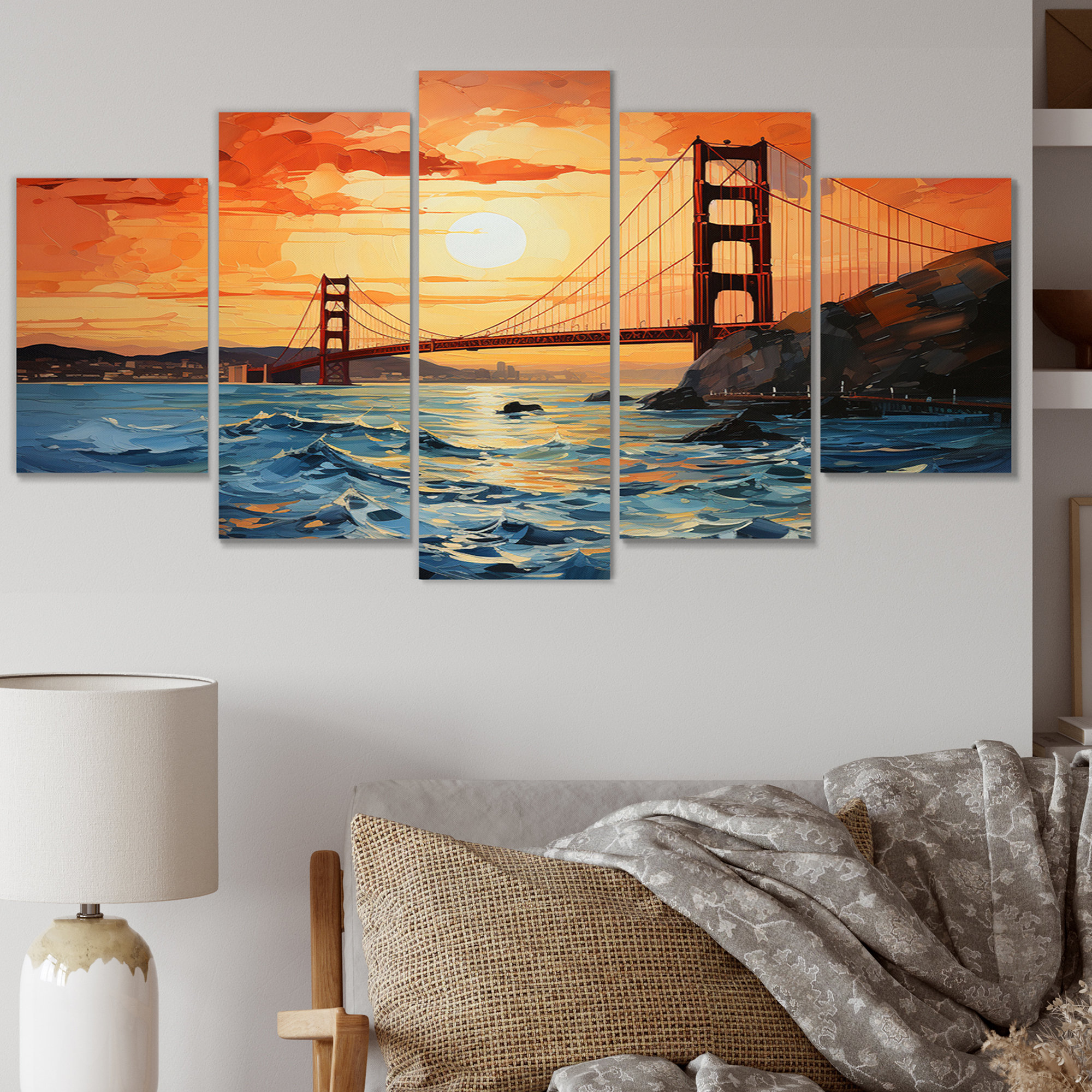 Dovecove Orange Bridge Golden Gateway II - Bridges Metal Wall Art Set ...