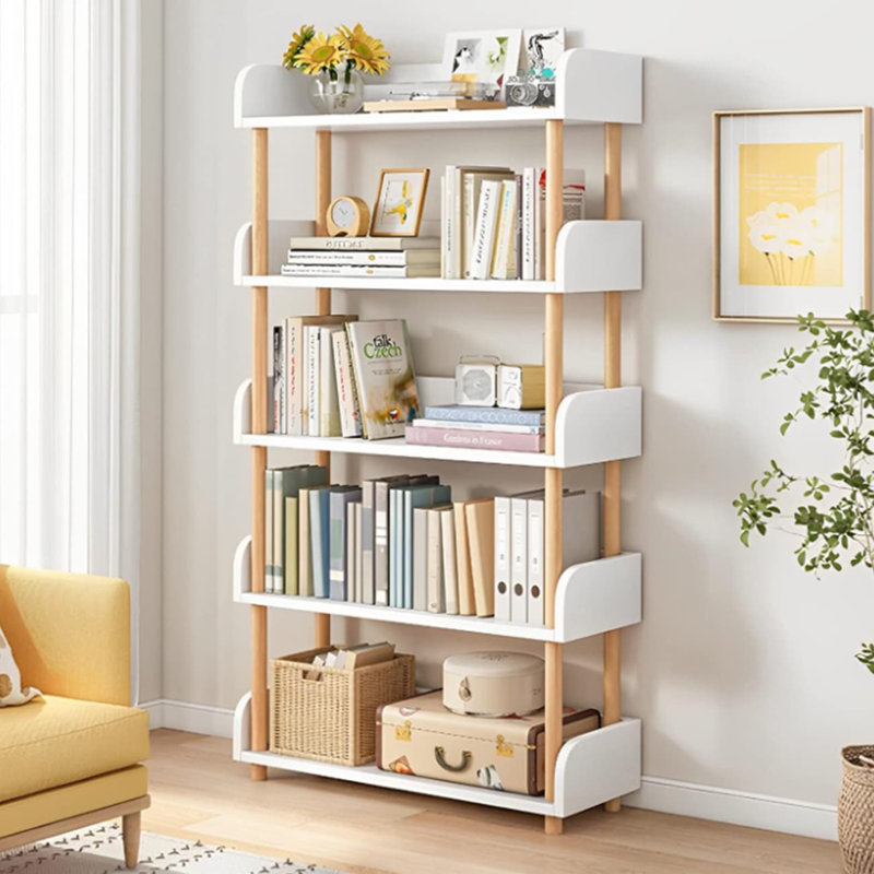 Everly Quinn 5 Level Wooden Open Bookcase - Modern Freestanding ...