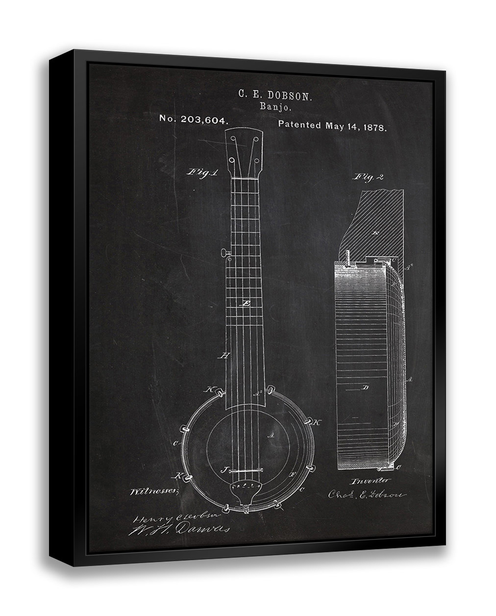 ATX Art Group LLC Banjo Patent-Giclee On Canvas With Float Frame_ | Wayfair