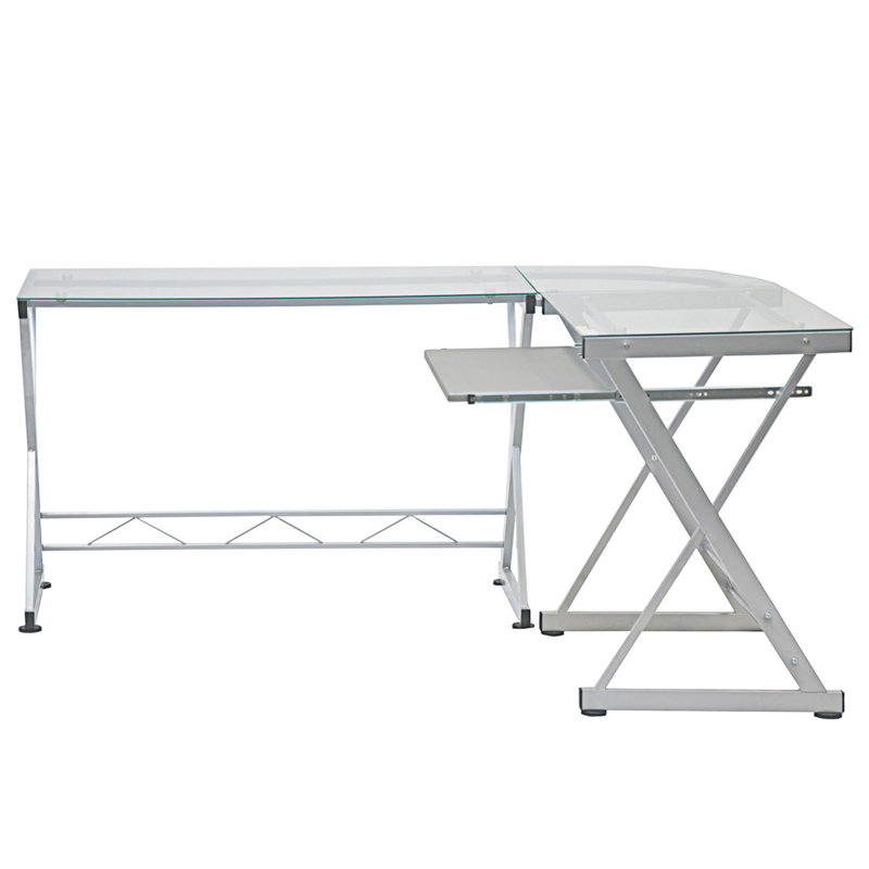 George Oliver L-Shaped Tempered Glass Top Computer Desk With Pull Out ...