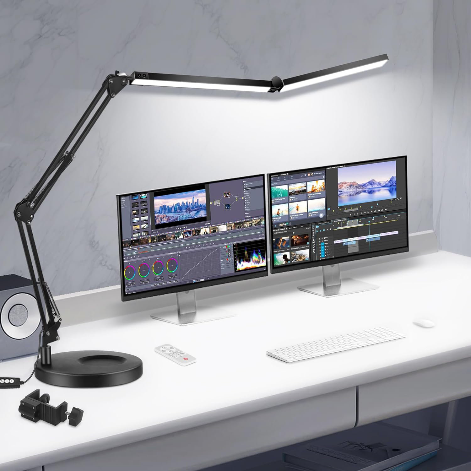 Orren Ellis LED Desk Lamp With Clamp & Base, Remote Control, Dimmable ...