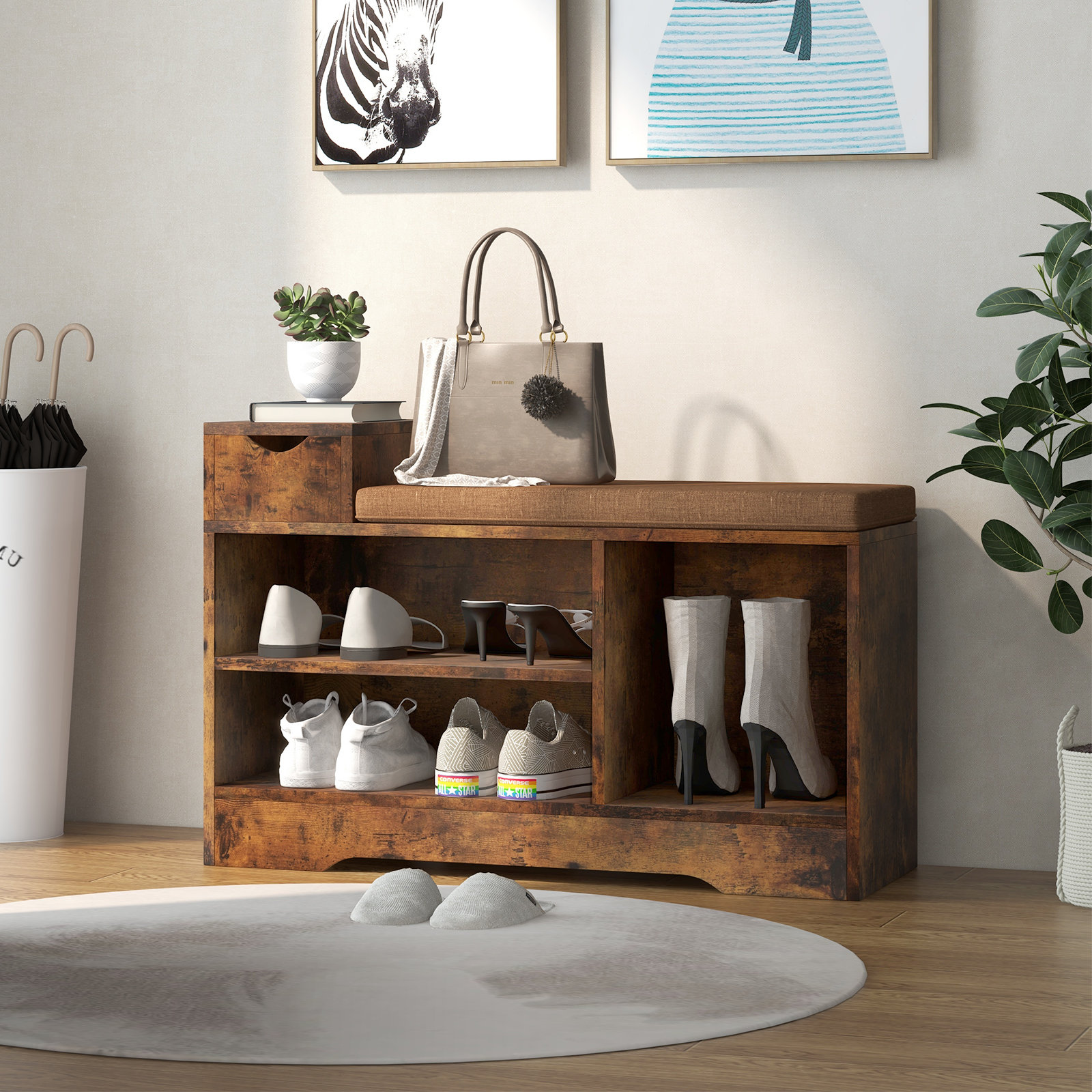 Rebrilliant Shoe Bench with Cushion Entryway Shoe Storage Bench with ...