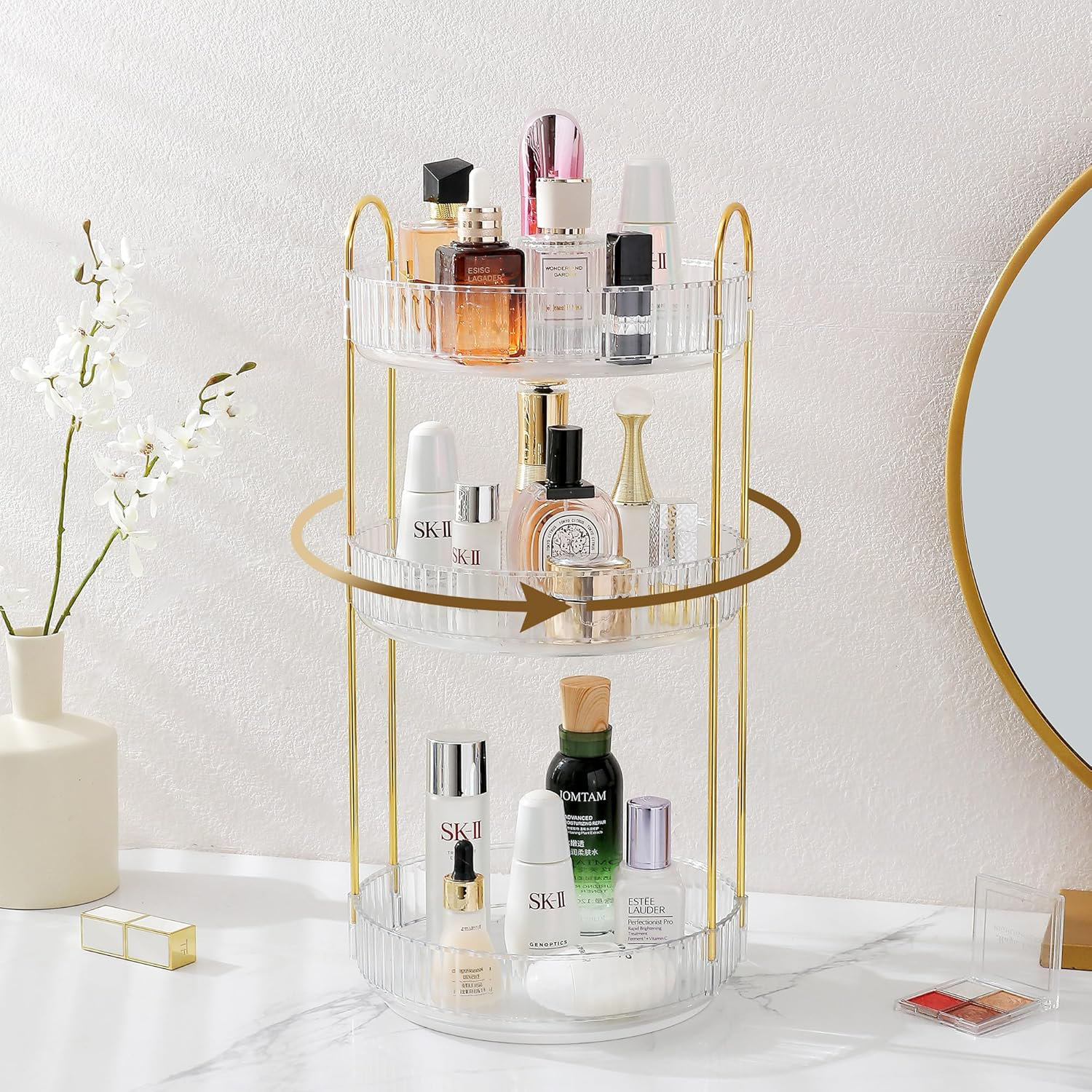 Mercer41 Rotating Makeup Organizer for Vanity, 3 Tier Perfume Skincare ...