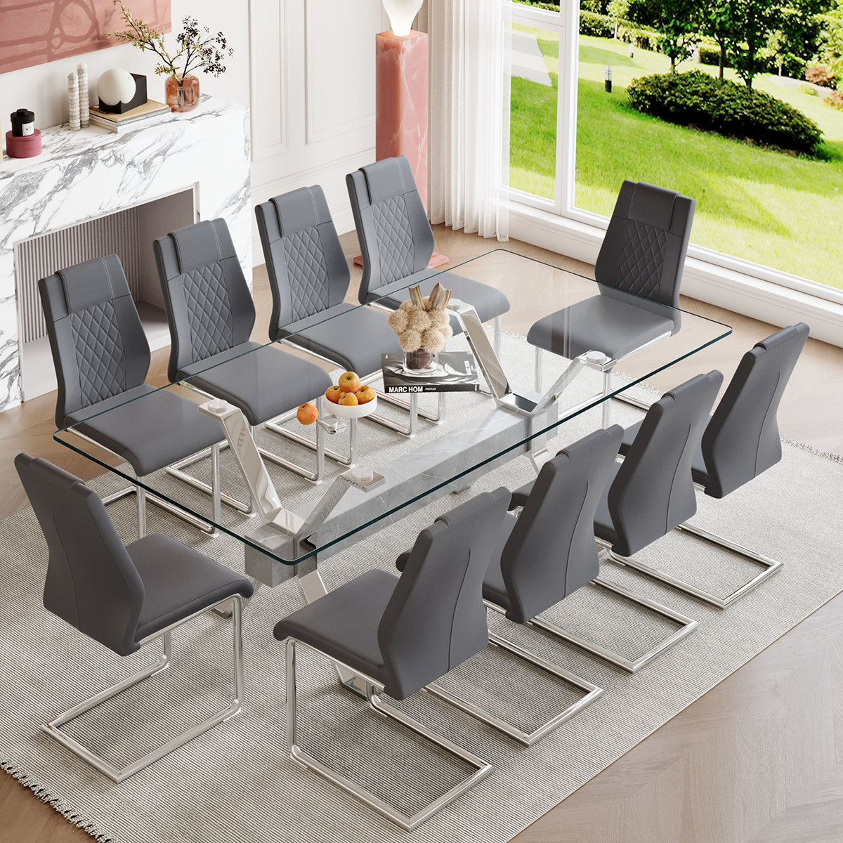 Brayden Studio® 11-Piece Glass Top Dining Table Sets | Wayfair