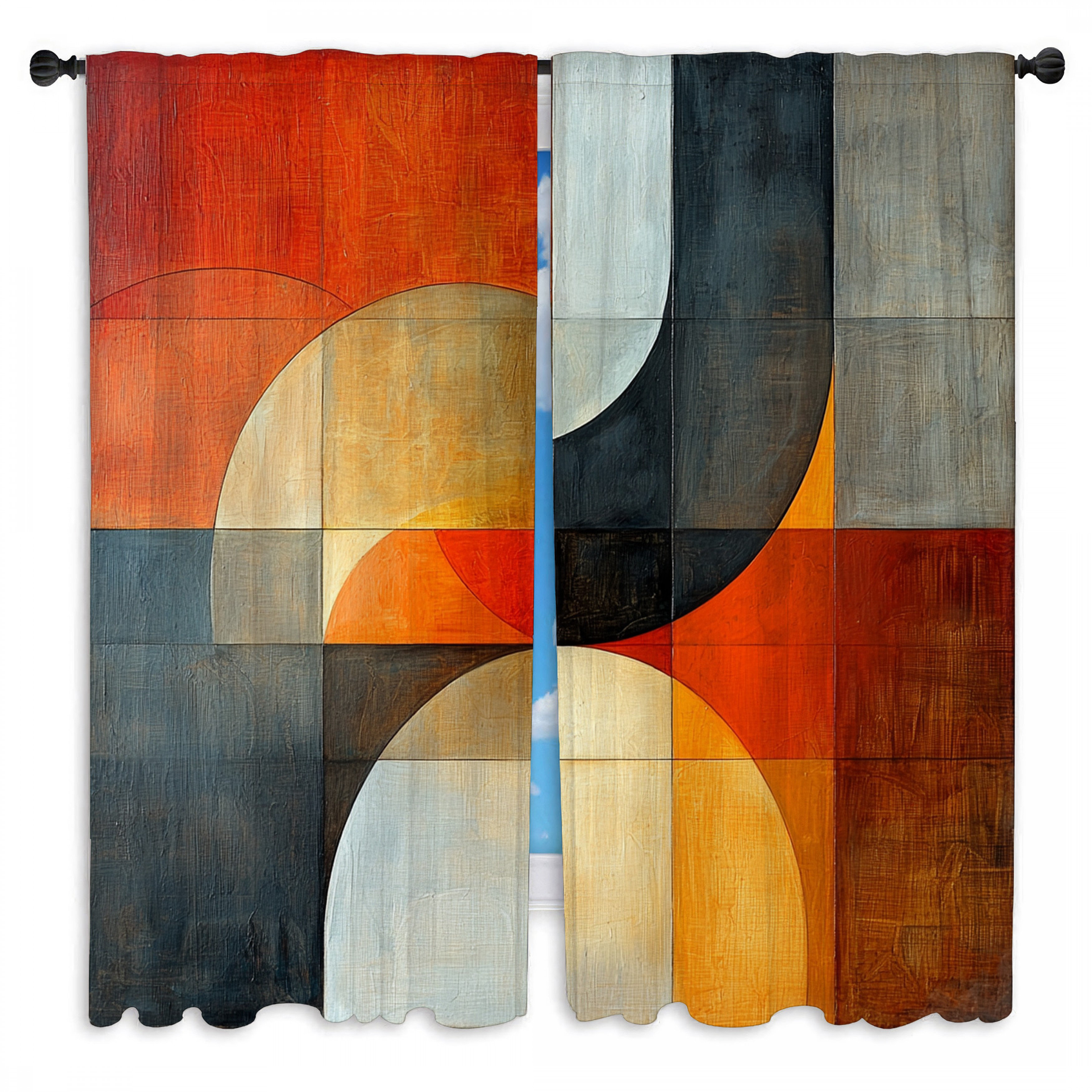 Orren Ellis Geometric Pattern Window Curtains Abstract Art Deco Drapes ...