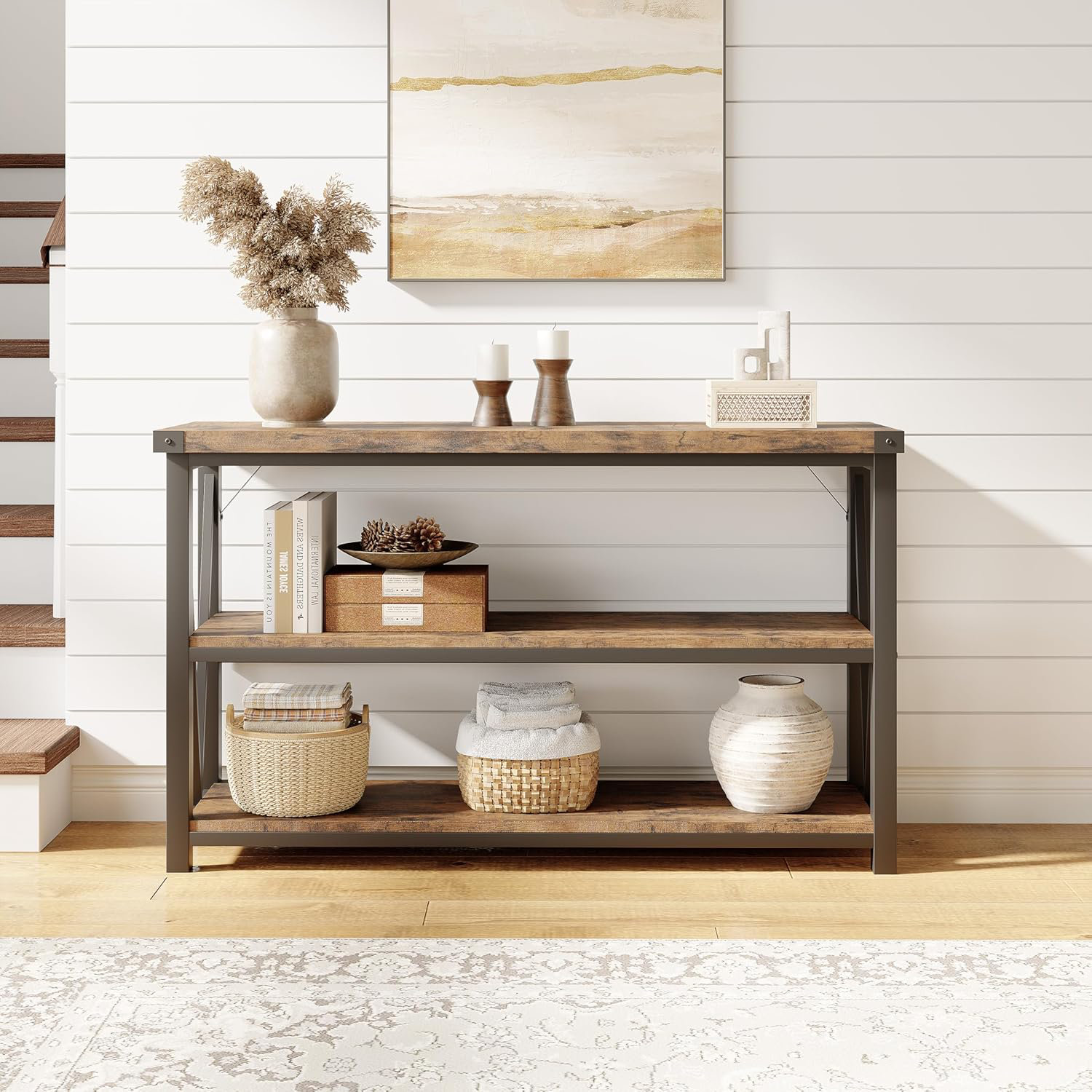 Inbox Zero Long Console Table, Wooden Fluted Entryway Table, Sofa Table ...