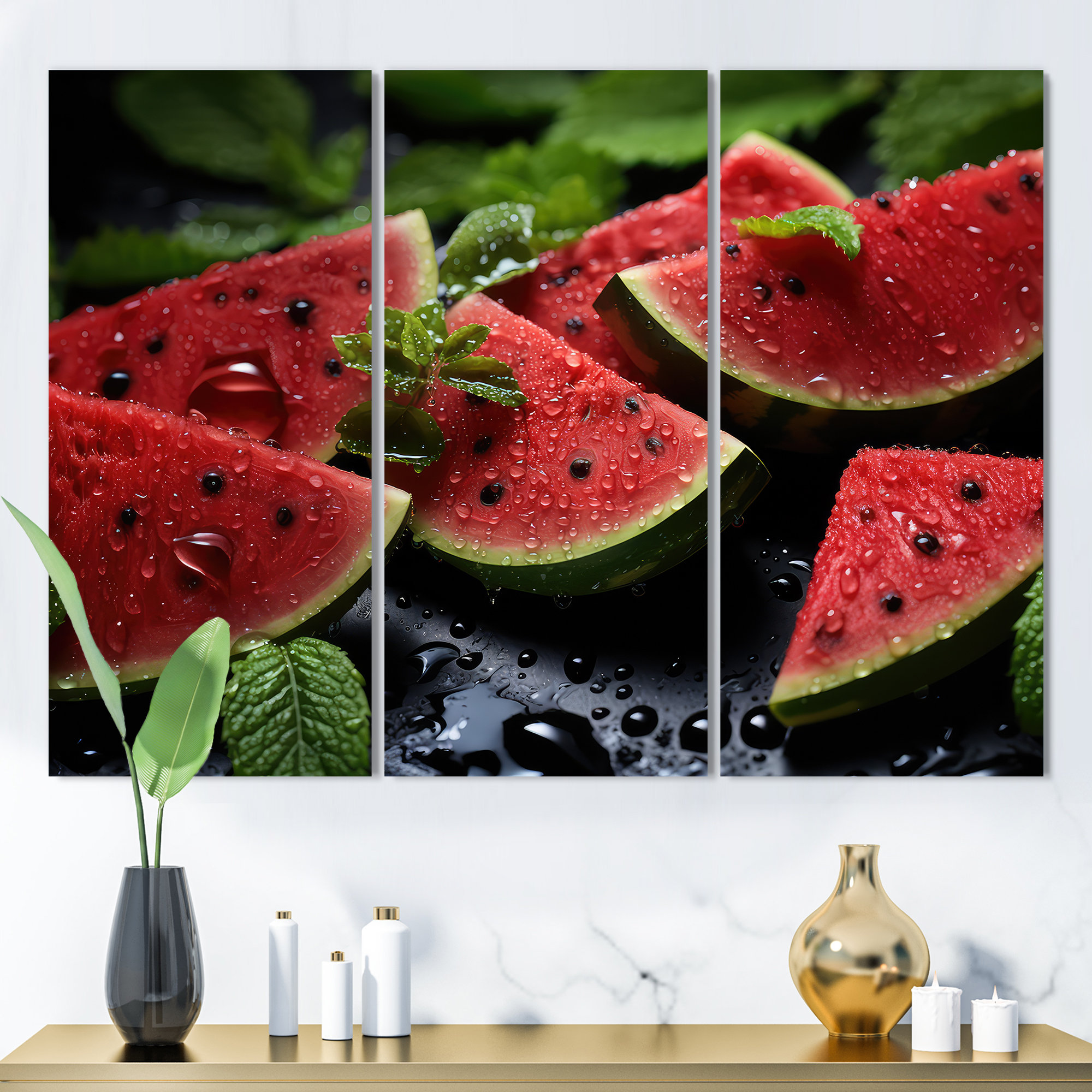 Design Art Bright Watermelon I - Fruits Metal Wall Art Living Room Set ...