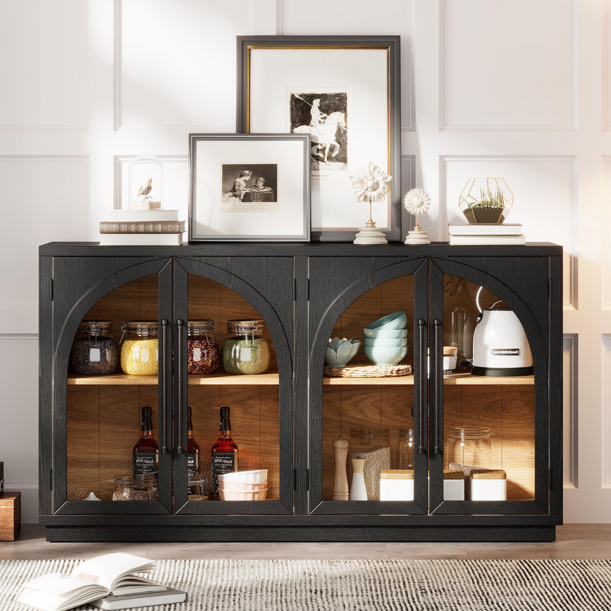 Latitude Run® 4-Door Large Storage Sideboard with Glass Doors | Wayfair
