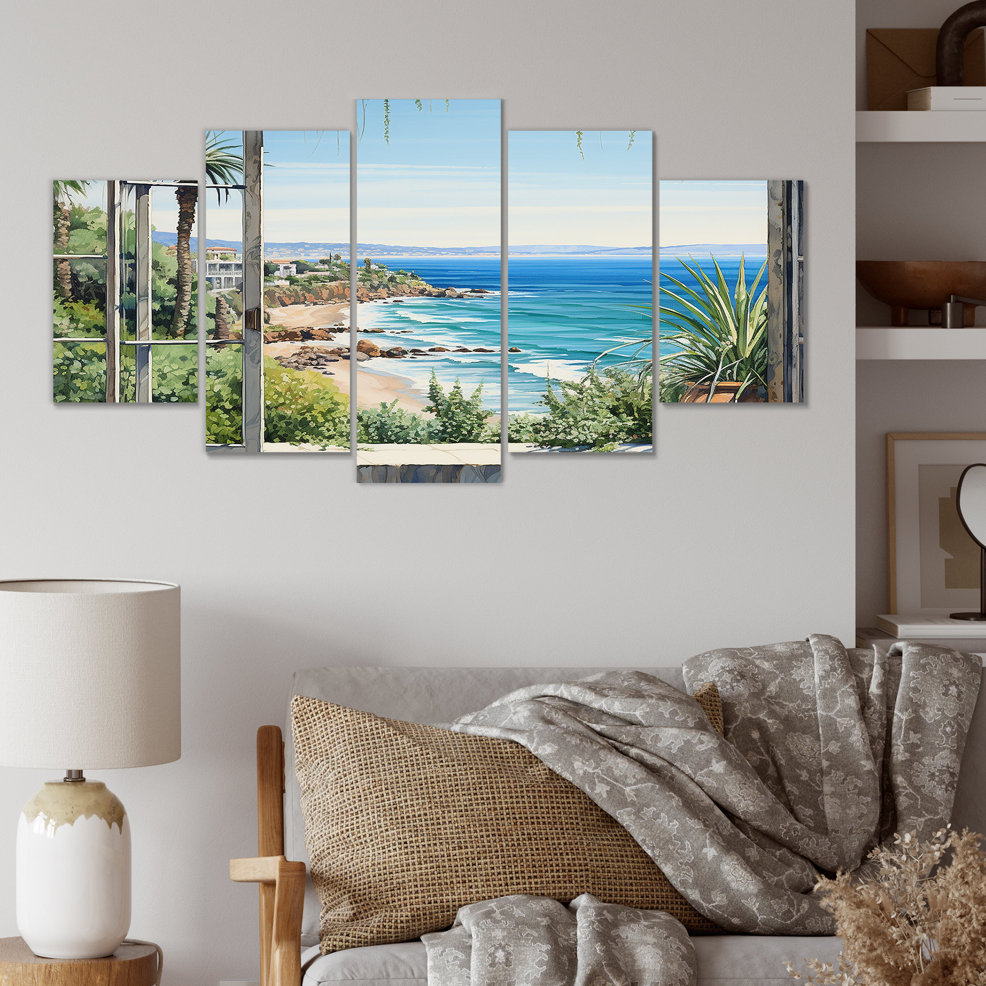 Beachcrest Home Seaside Tropical View I - Coastal Windows Multipanel ...