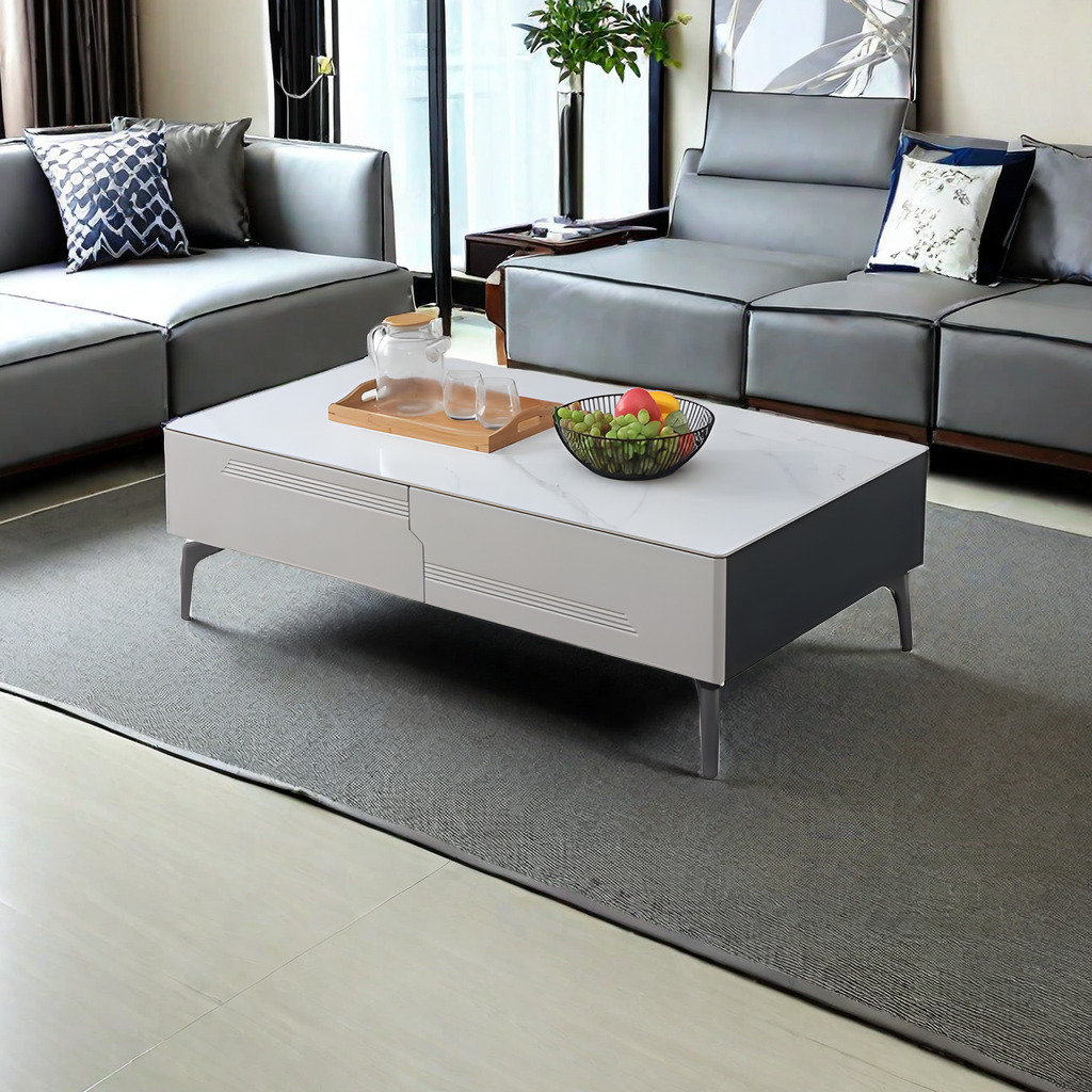 Hokku Designs Zorriah White Luxurious Rectangle Coffee Table with 2 ...
