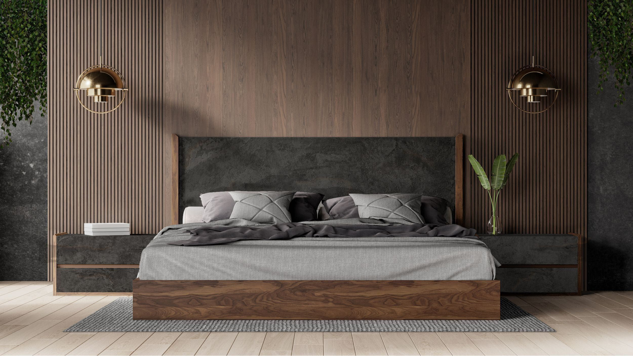 Latitude Run® Toscana Modern Walnut & Volcanic Slate Bed | Wayfair