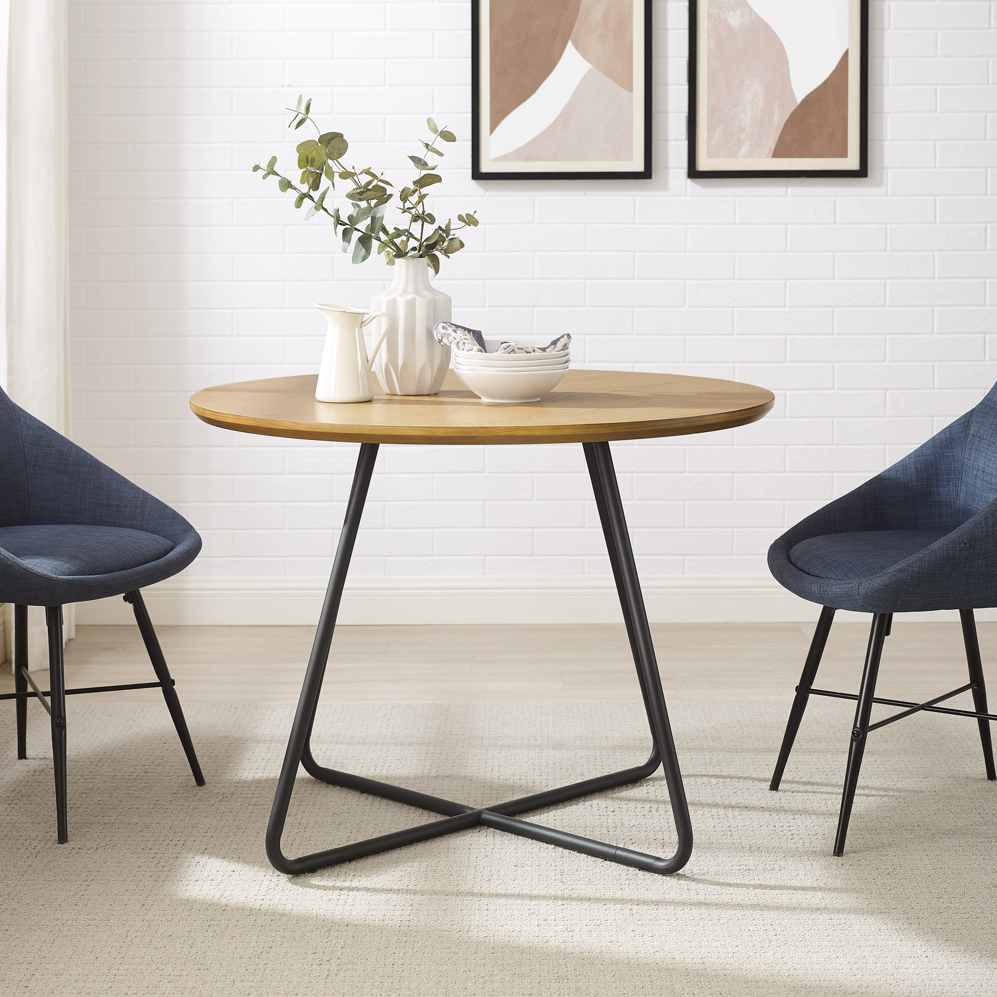 Ebern Designs Perryville Modern Curved X-Base Round Dining Table | Wayfair