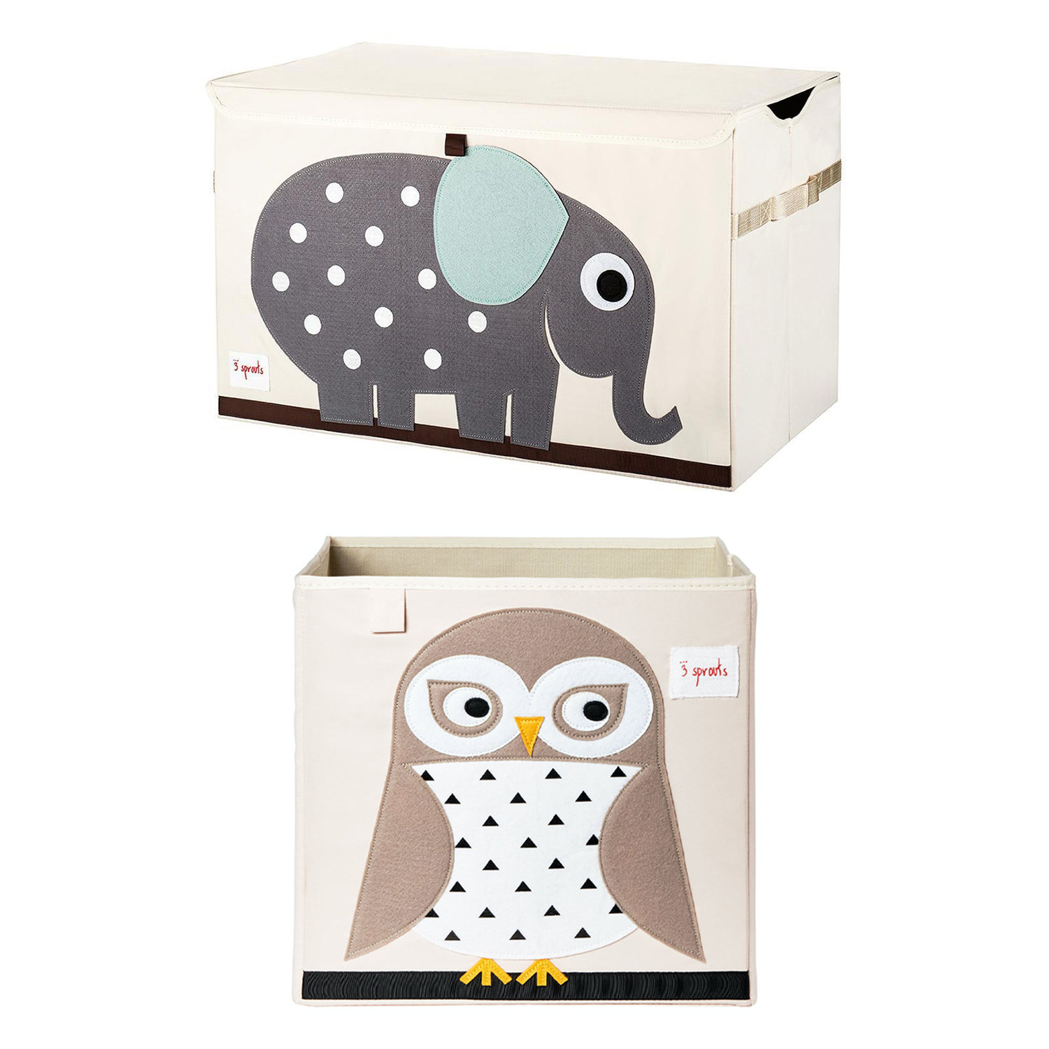 3 Sprouts Foldable Fabric Storage Cube Box Soft Toy Bin, Owl & Elephant ...