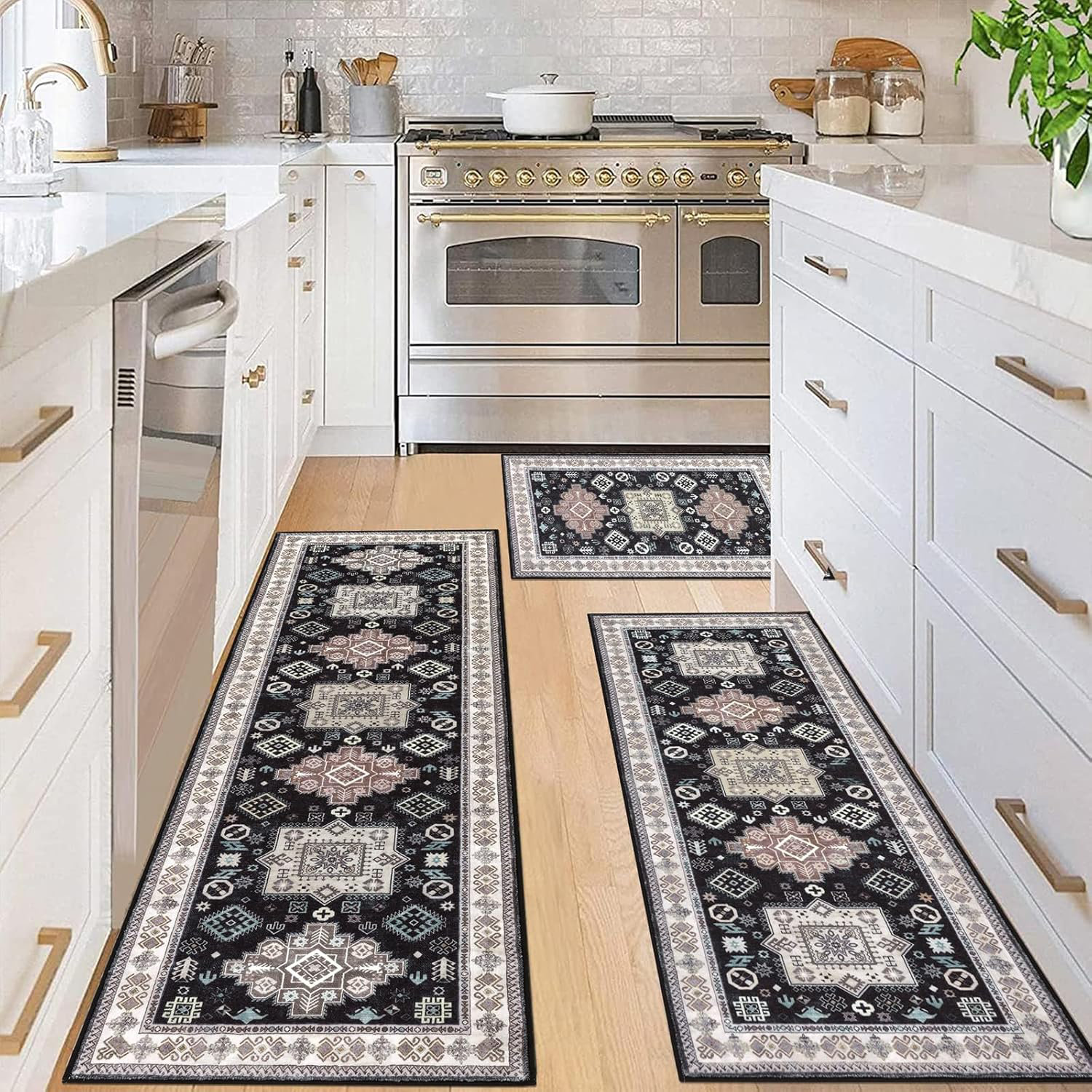 Bungalow Rose Farmhouse Kitchen Rugs Sets of 3 Non Slip | Wayfair