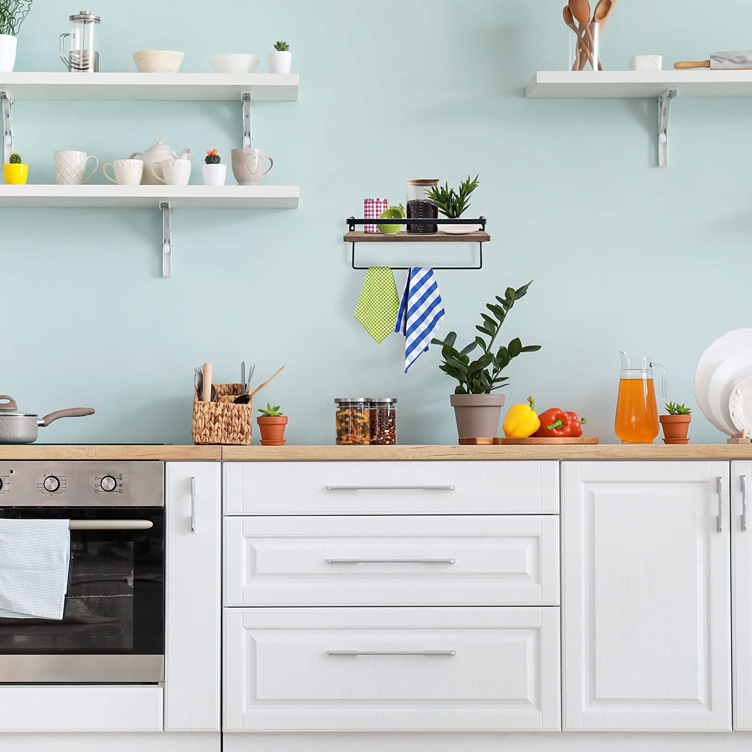 17 Stories 17 Storeys Wall Mounted Floating Shelf With Rail Bathroom ...