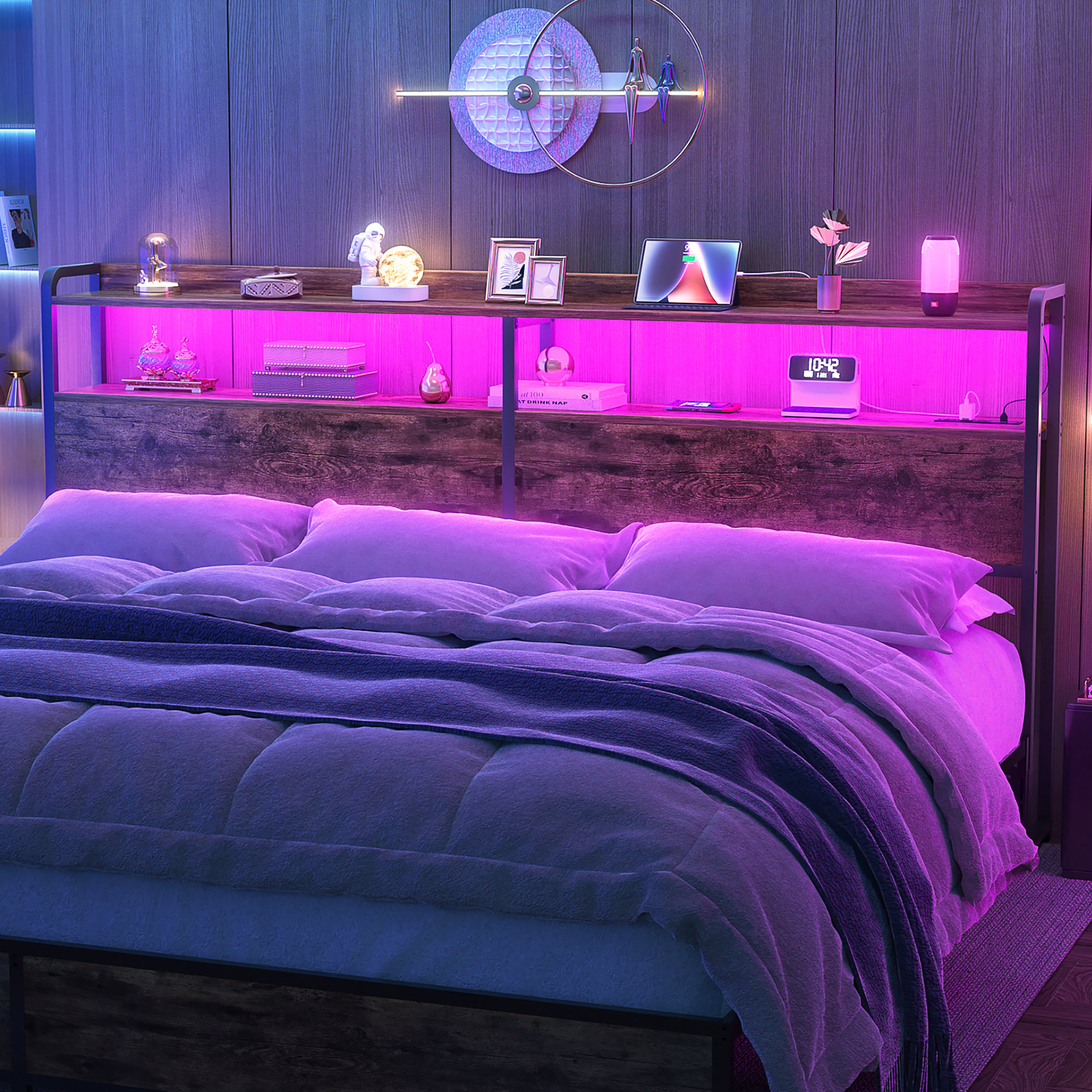 Aheaplus Storage Headboards With Outlets,USB Ports And LED Light ...