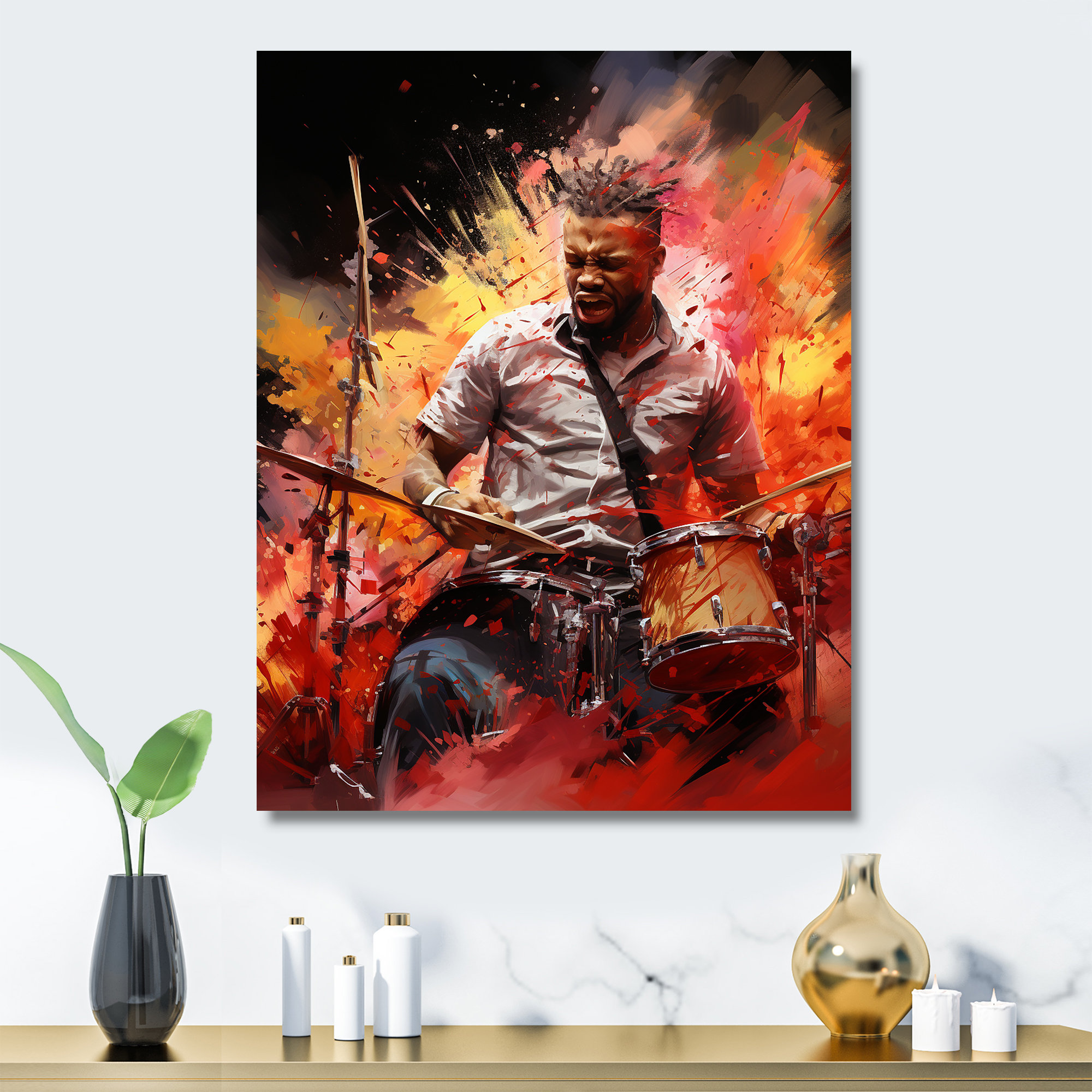 Lark Manor™ Deep Red Drum Beat Painting III - Music Metal Wall Art ...