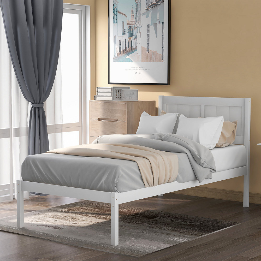Winston Porter Wood Platform Bed Twin Size Platform Bed With Headboard ...