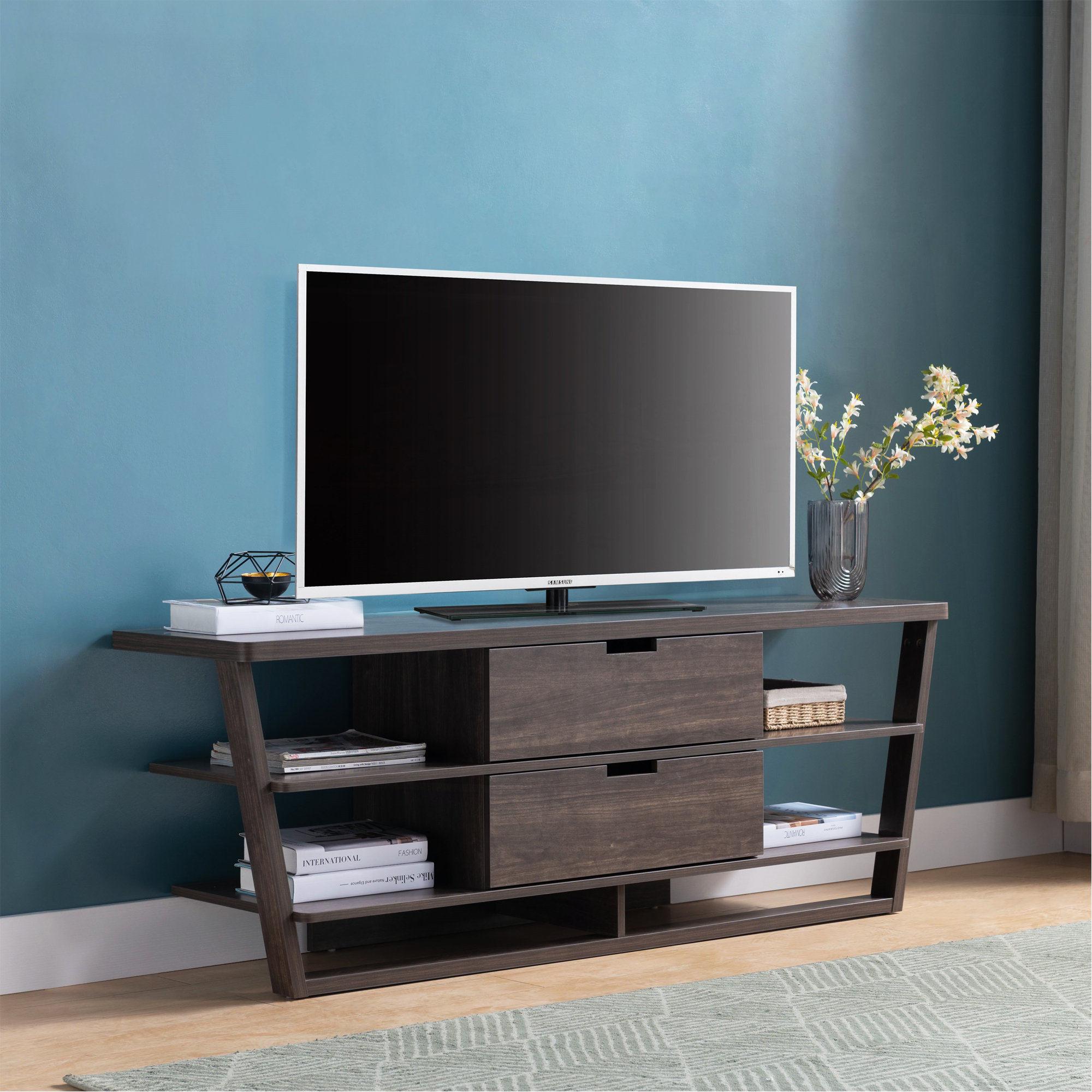 George Oliver Stylish TV Stand With Open Shelves And Drawers For ...