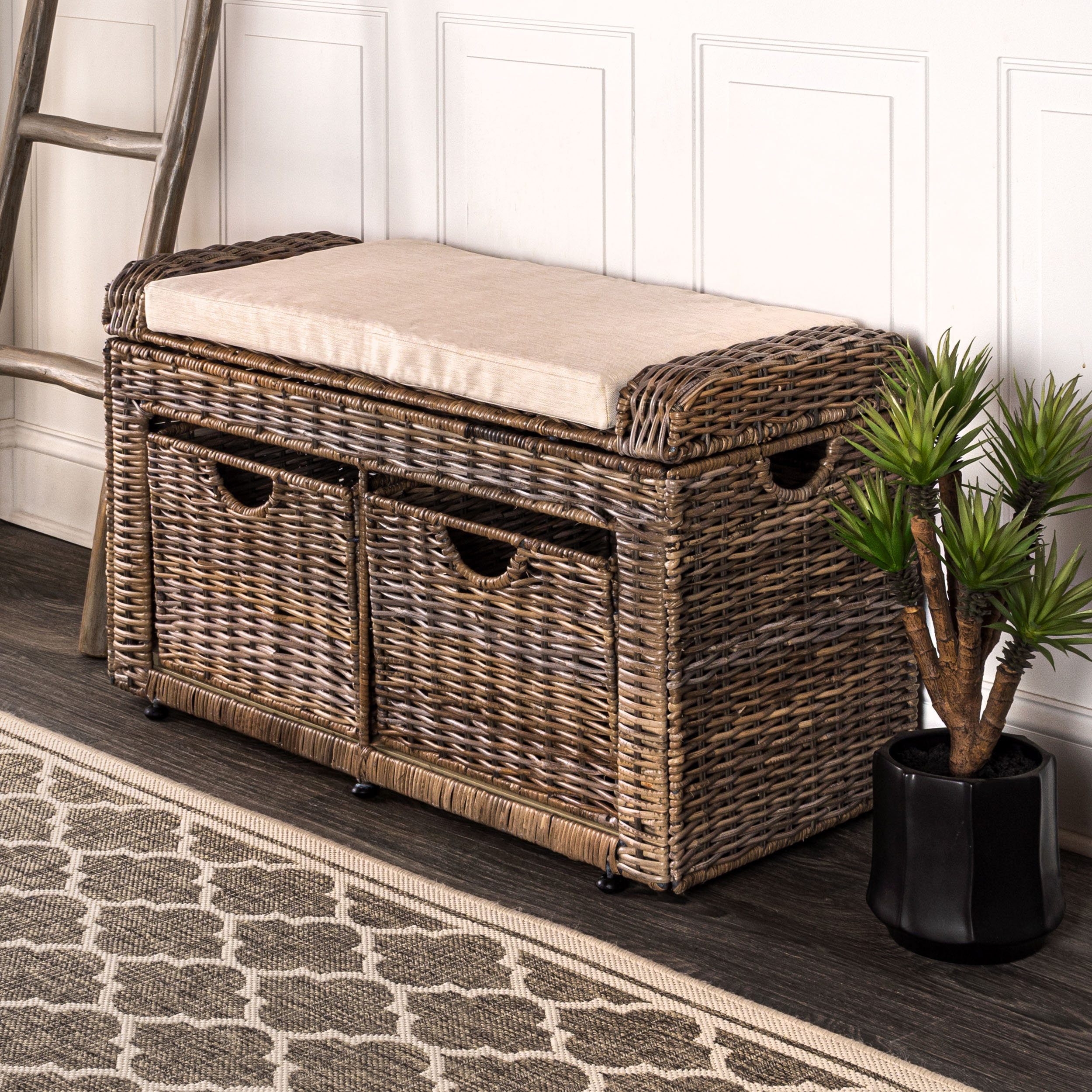 Bay Isle Home™ Maumelle 34.50" 2 Drawer Wicker Storage Bench, Gray ...