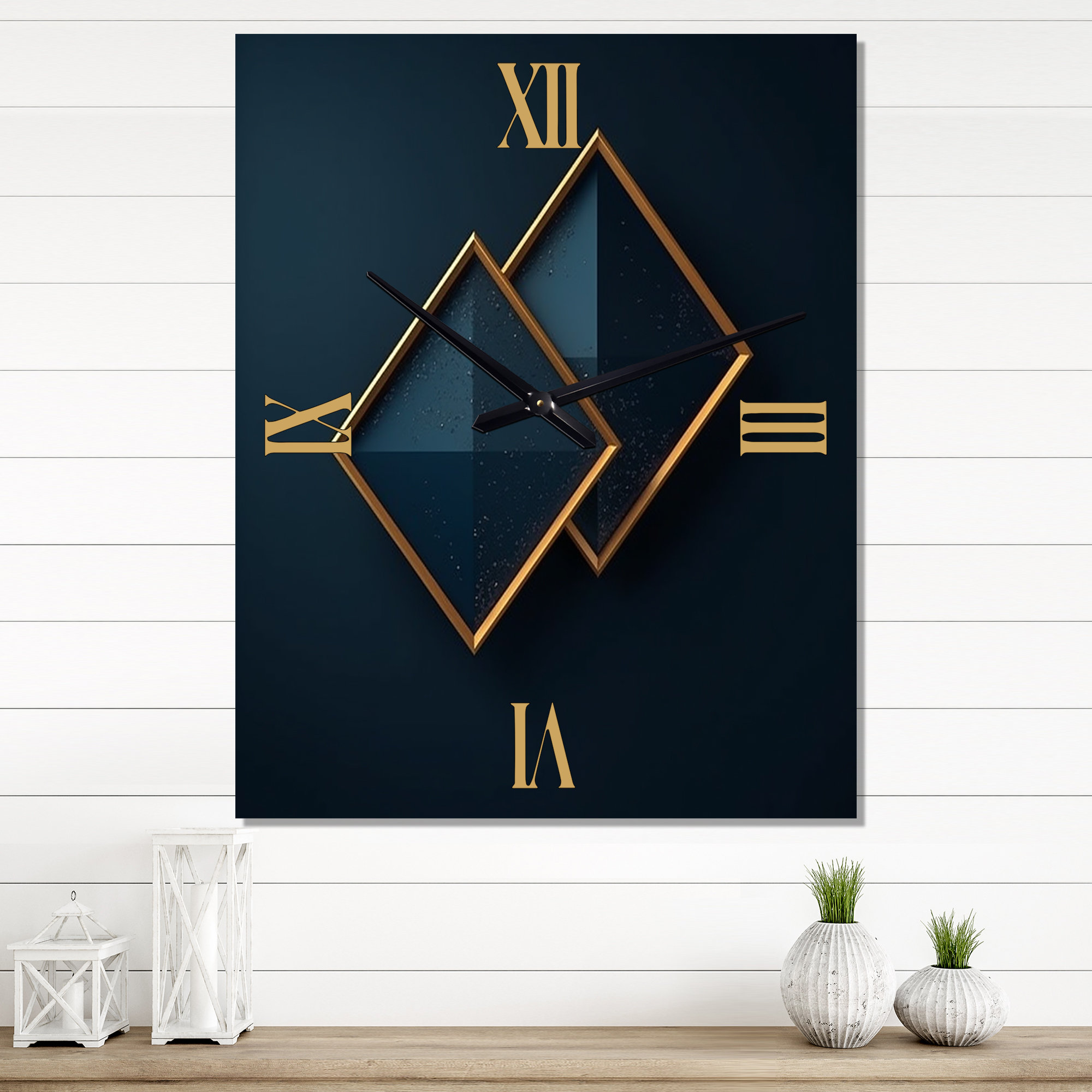 Design Art Rhombus In Deep Blue And Gold Abstract I - Abstract Modern ...