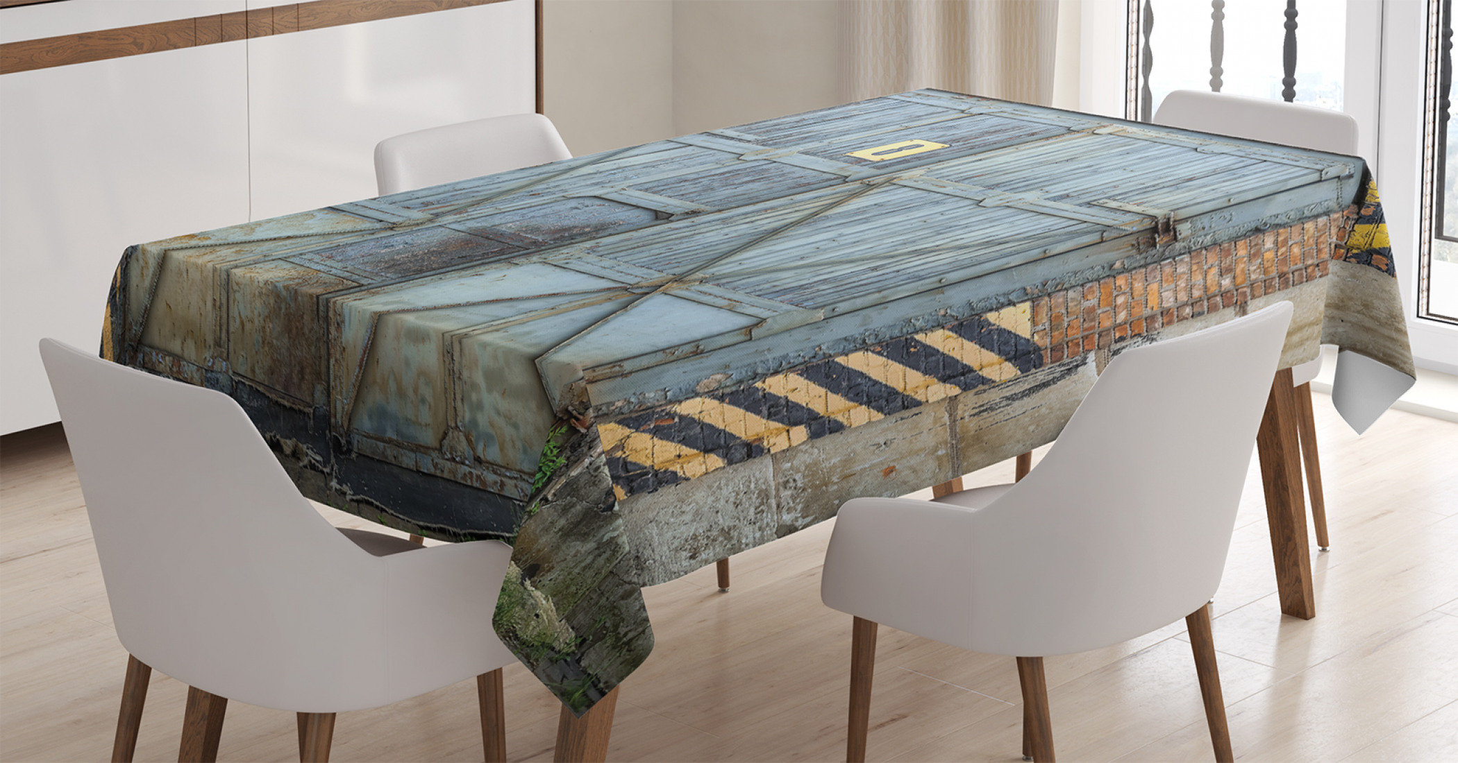 East Urban Home Industrial Tablecloth, Old Wooden Factory Gate With ...