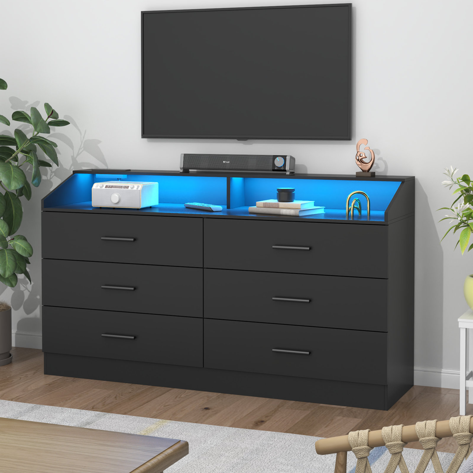 Orren Ellis Vikky 6 Drawers Dresser with Power Outlet, Chest of Drawers ...