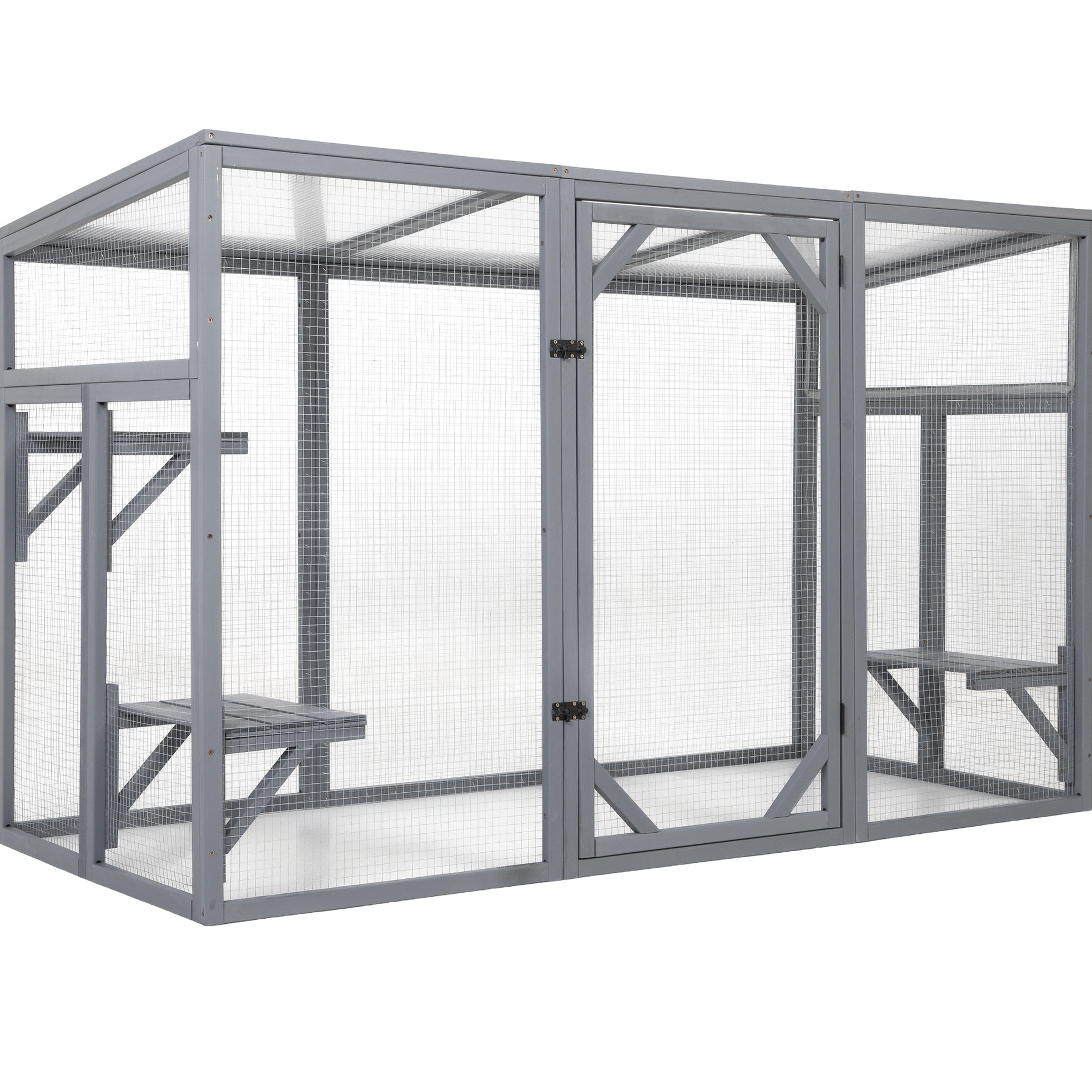 Hokku Designs Patio House, Large Grey Outdoor Cat Enclosure With 3 ...