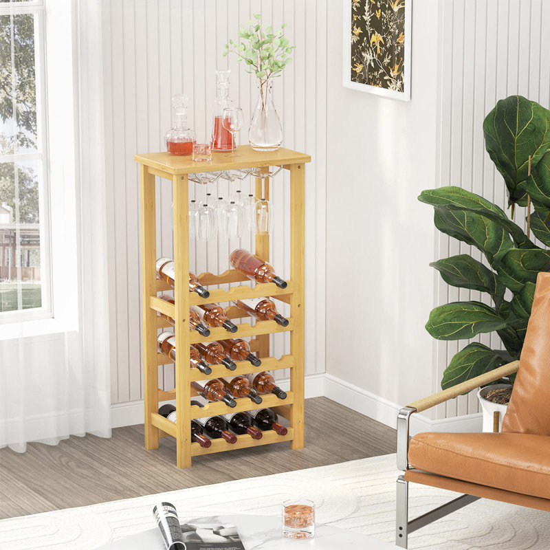 Latitude Run® 20 Bottle Floor Wine Bottle & Glass Rack in Brown | Wayfair