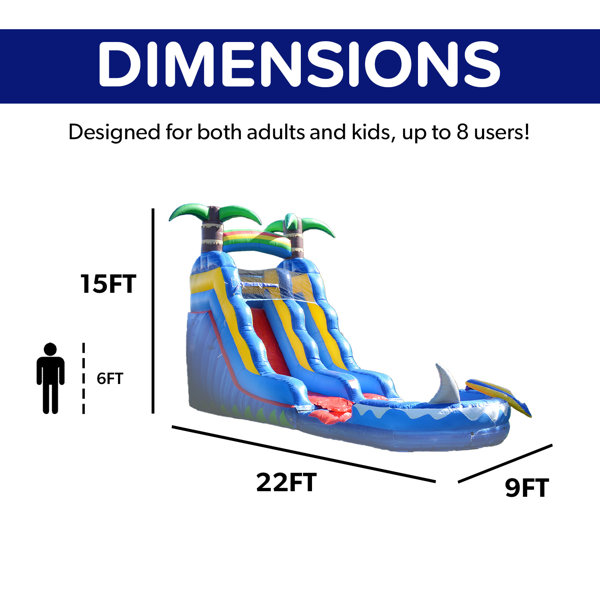 HeroKiddo 15 FT Ocean Shark Commercial Grade Water Slide (with Pool and ...