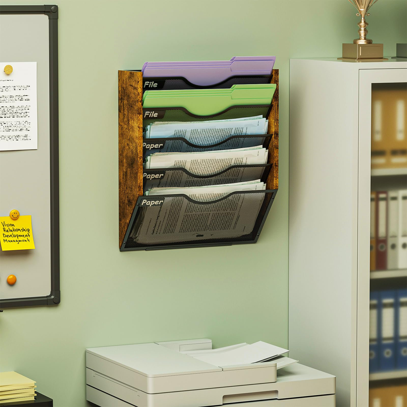 XMVJHOME Rustic Brown-Black Wall File Organizer With Label Holders - 5 ...