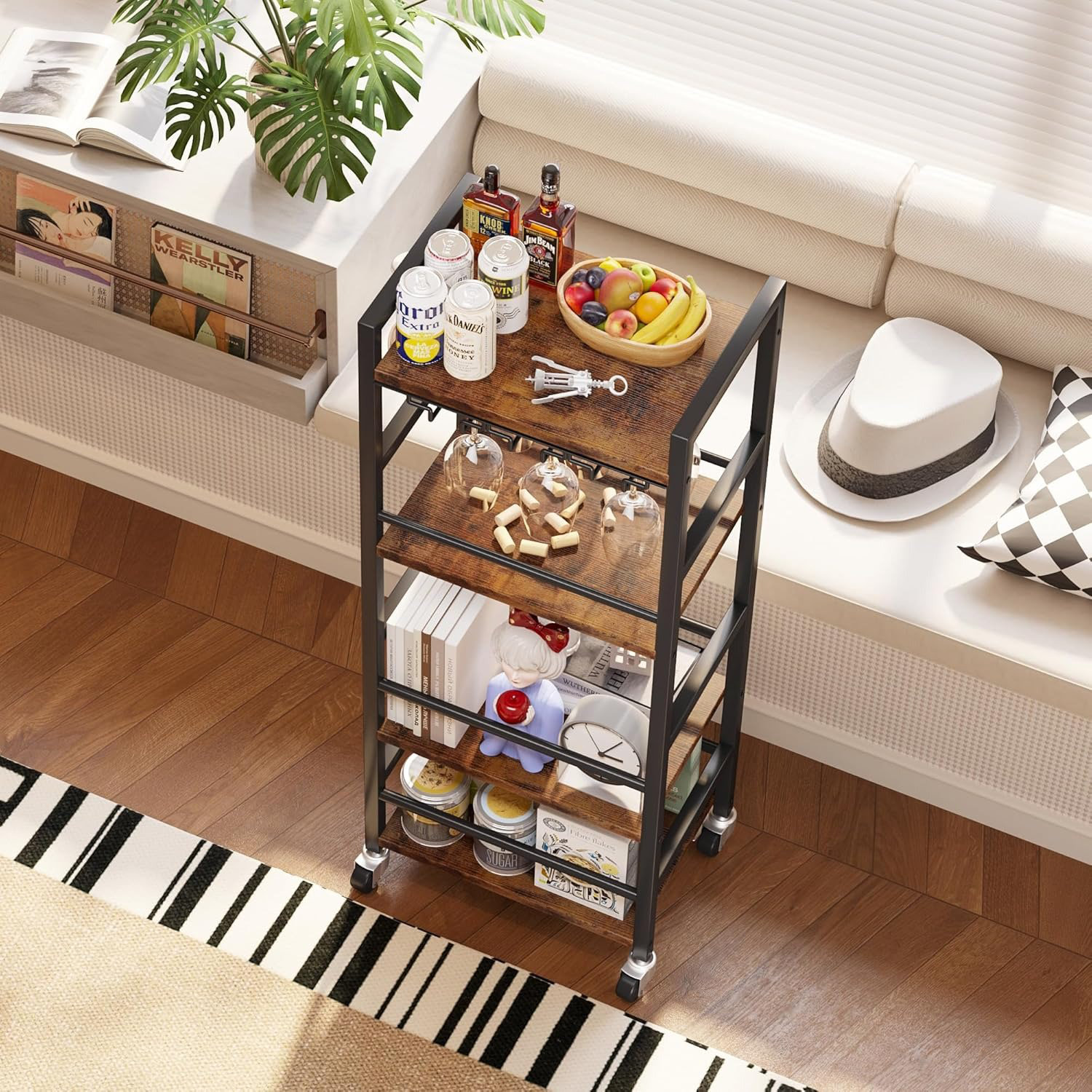 17 Stories Small Bar Cart, Home Bar Serving Cart With 4-tier Shelf ...