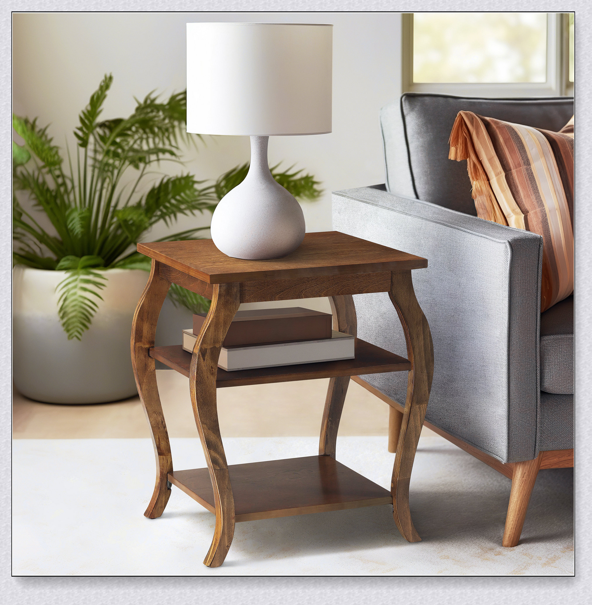 Lark Manor™ Becci End Table KD, Square Leg Table w/2 Shelves, Open ...