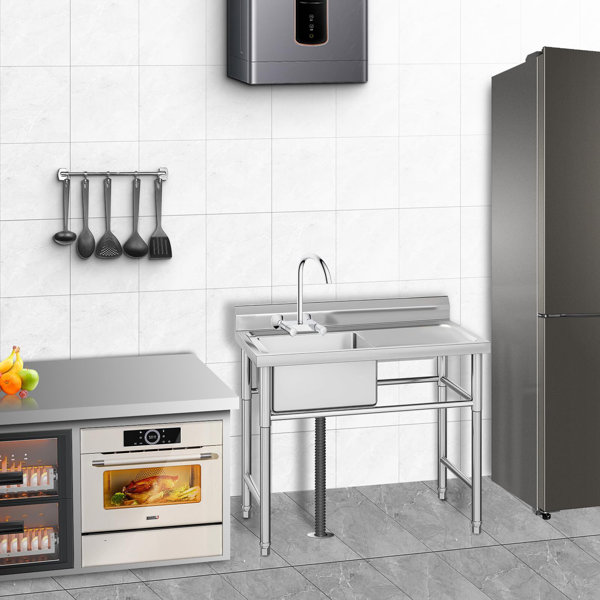 babevy Commercial Single-Bowl Kitchen Sink With Workstation, Featuring ...