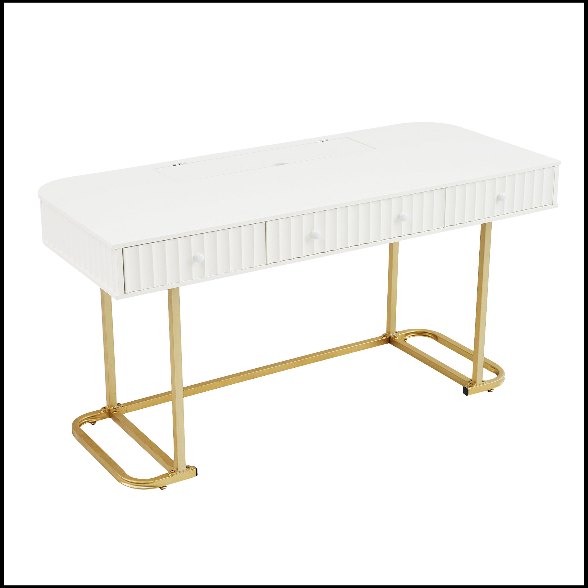 Everly Quinn 58"Mid-Century Modern Curved Desk,Wooden Home Office Desk ...