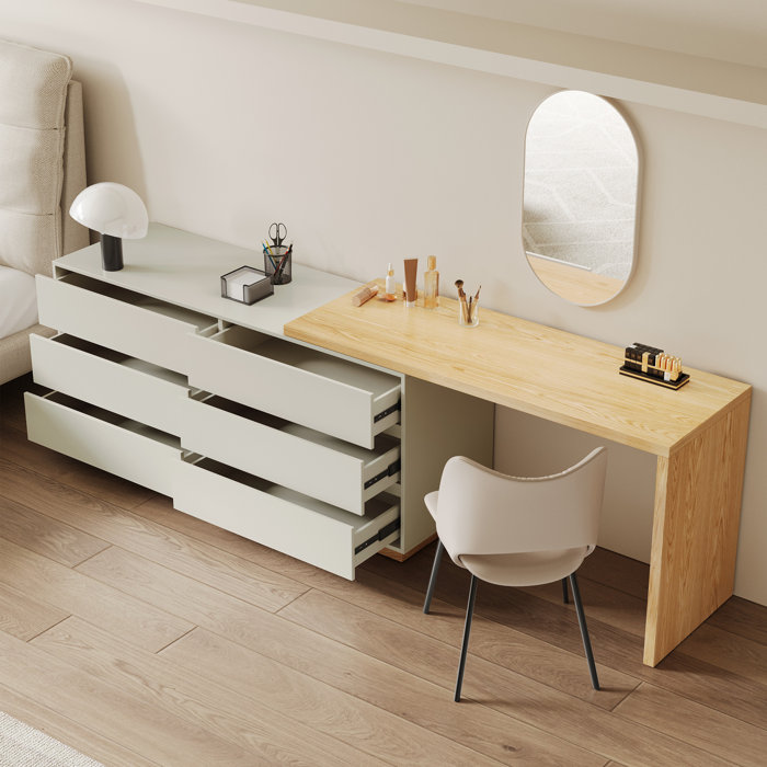 Latitude Run® Berek Vanity Extendable Vanity Table with 6 Drawers ...