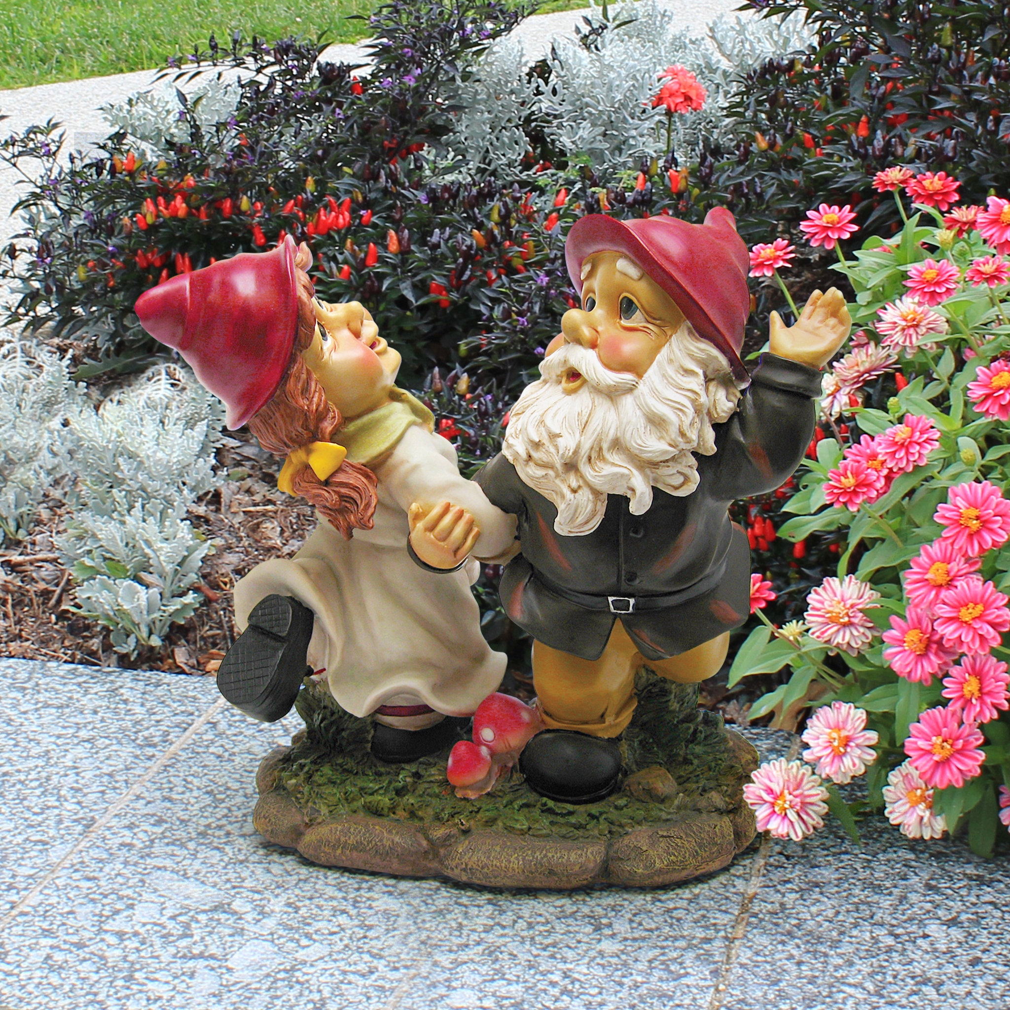 Design Toscano Rainy Day Gnomes Dancing Duo Garden Statue & Reviews ...