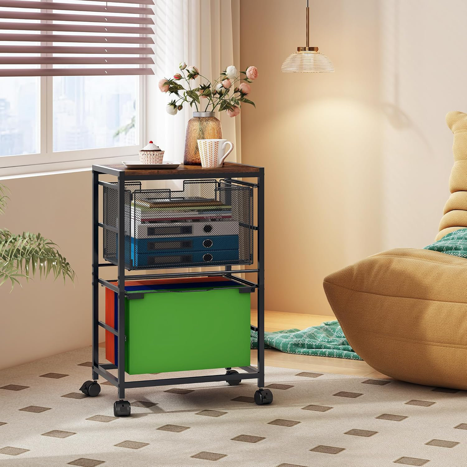 17 Stories Rolling File Cabinet, Under Desk Storage Cart With Drawers ...