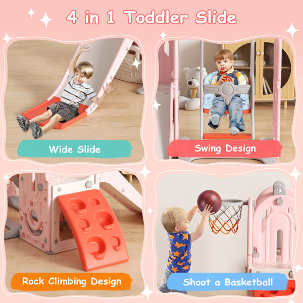 Suteck 5-in-1 Kids Slide with Climbe and Swing Outdoor Indoor Slide ...