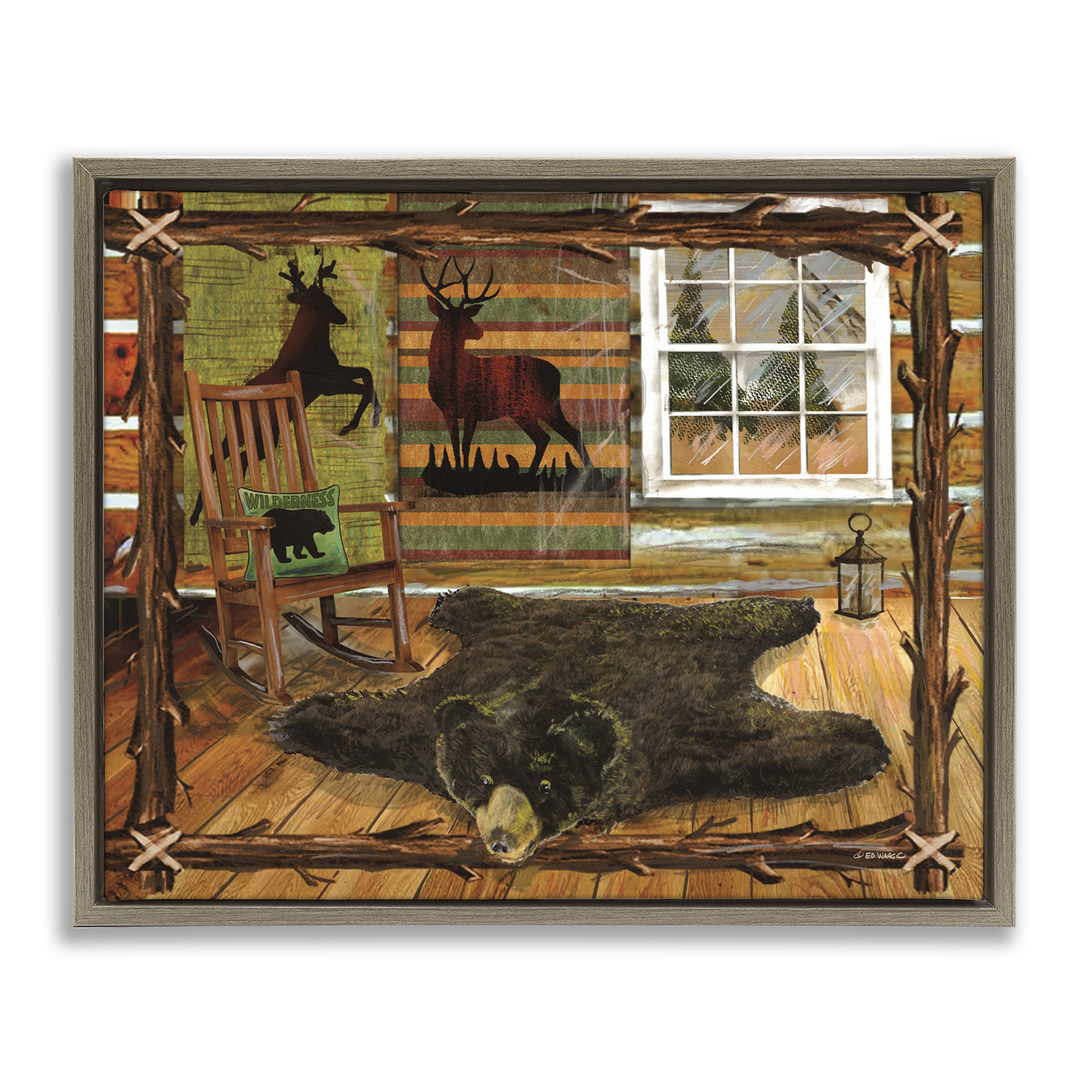 Millwood Pines Rustic Cabin with Border Framed Floater Canvas Wall Art ...