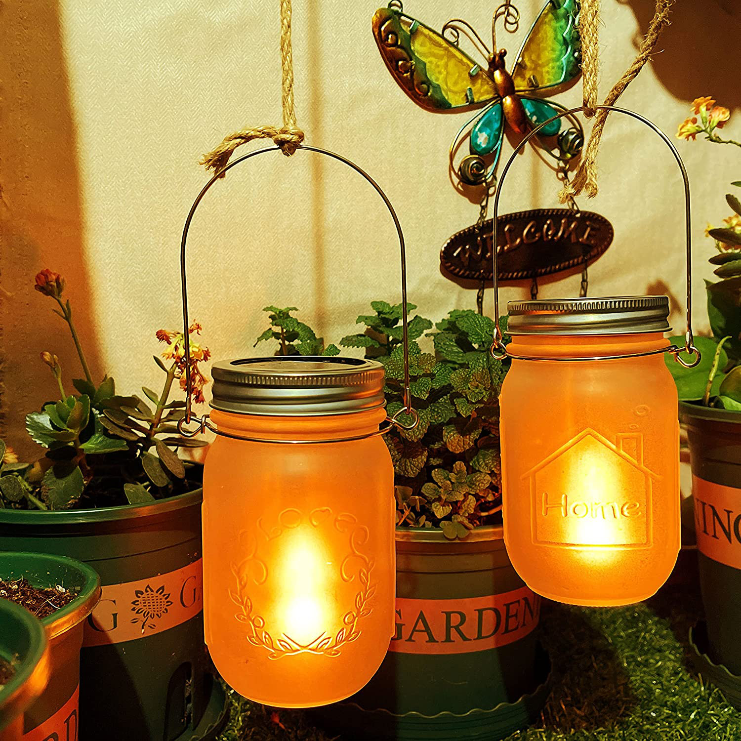 CG INTERNATIONAL TRADING Solar Mason Jar Lantern Lights ,4 Pack LED ...