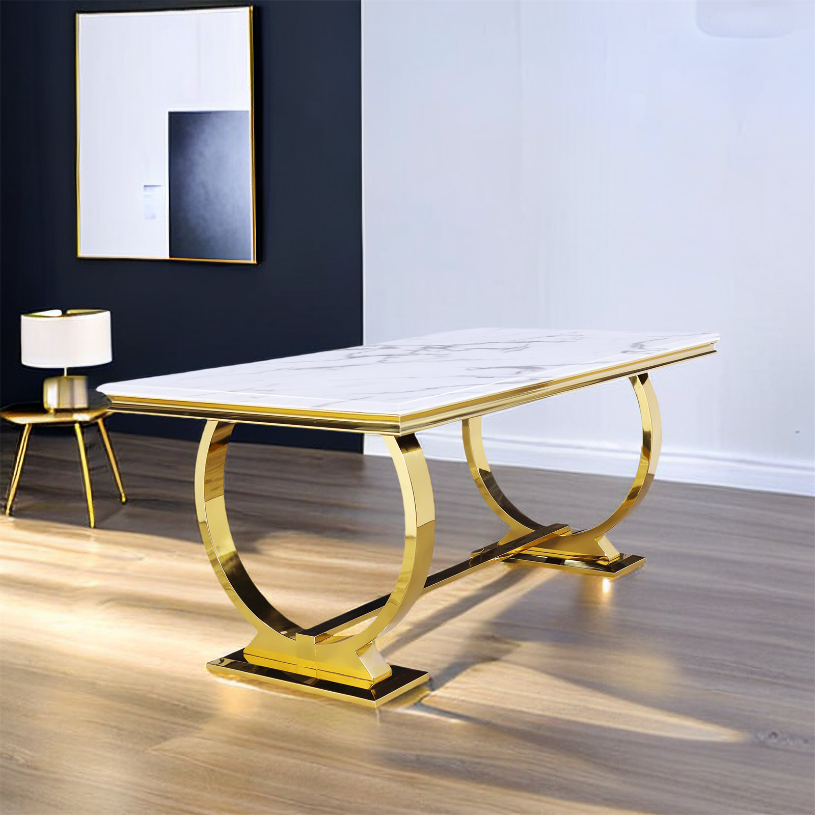 Mercer41 Ethanael Faux Marble Top Metal Base Dining Table | Wayfair