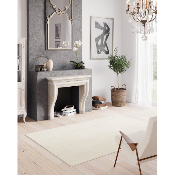 Hykkon Tiffany Smooth Low Pile Semi-Plain Cream Rug & Reviews | Wayfair ...